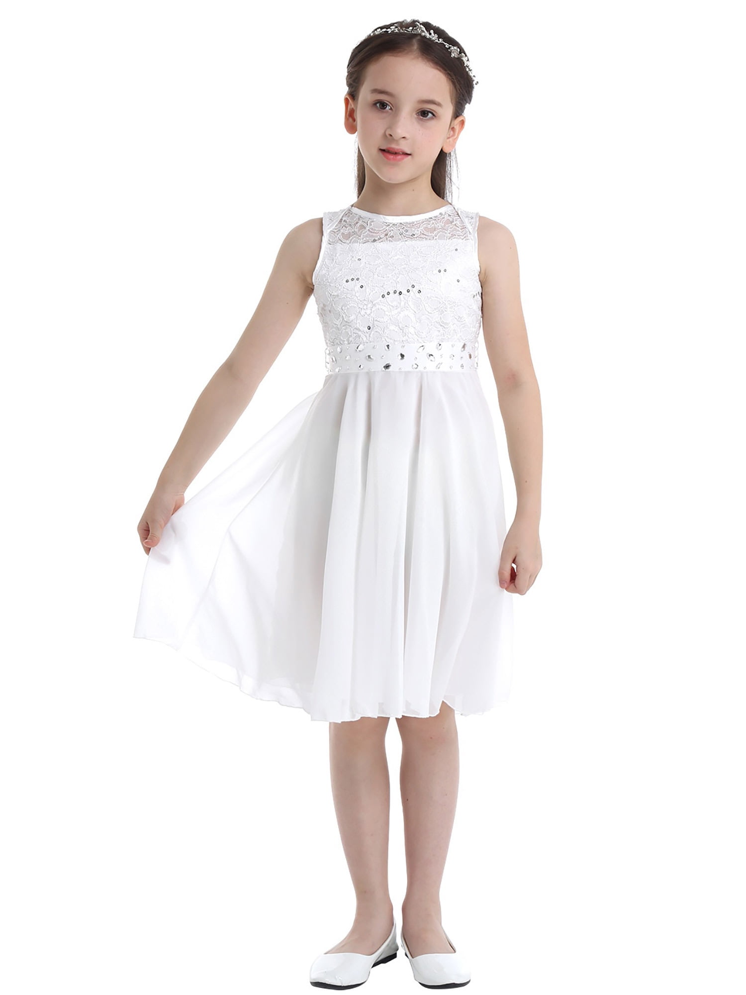 YEAHDOR Girls Chiffon Sequins Flower Girl Dress Floral Lace Princess ...