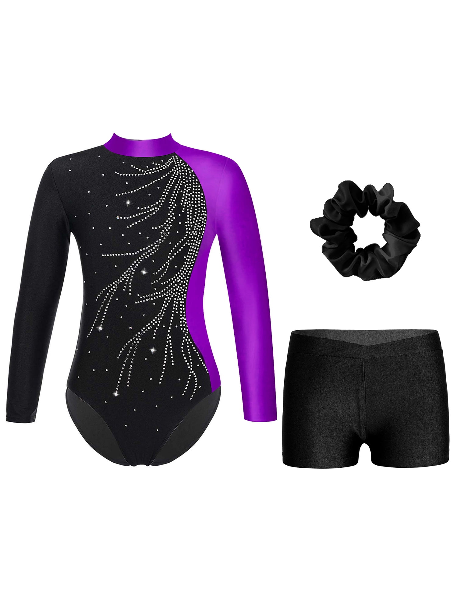YEAHDOR Girls Gym Suit Glittery Long Sleeve Gymnastics Leotard with ...