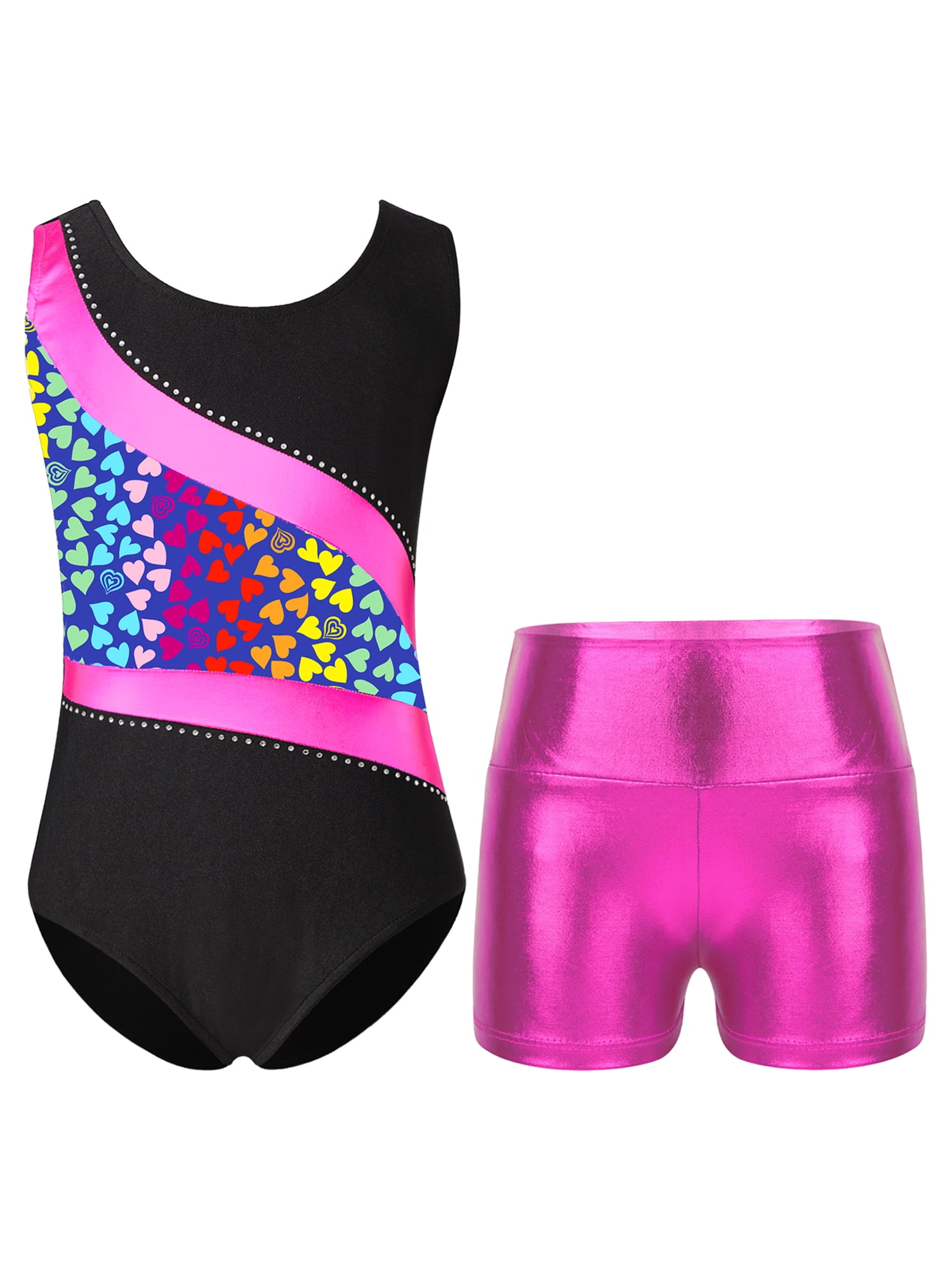 YEAHDOR Girls Gym Suit Shiny Rhinestones Sleeveless Leotard with Shiny ...