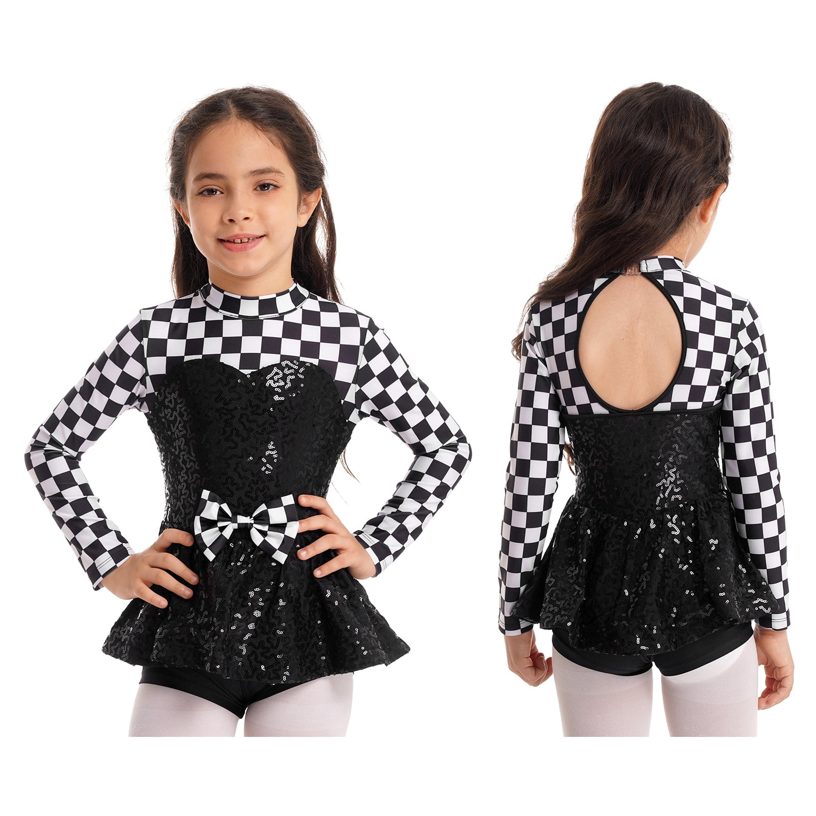 YEAHDOR Girls Halloween Racer Cosplay Costume Sequins Checker Printed ...