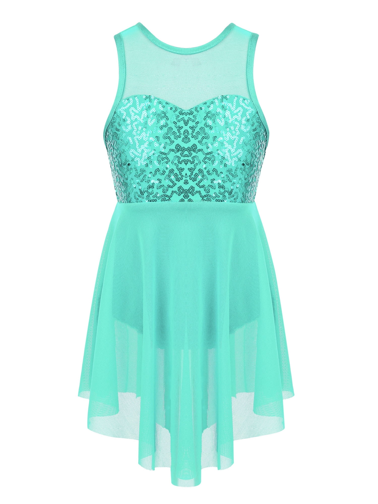 YEAHDOR Girls Irregular Hem Modern Lyrical Dance Dress Glittery Sequins ...