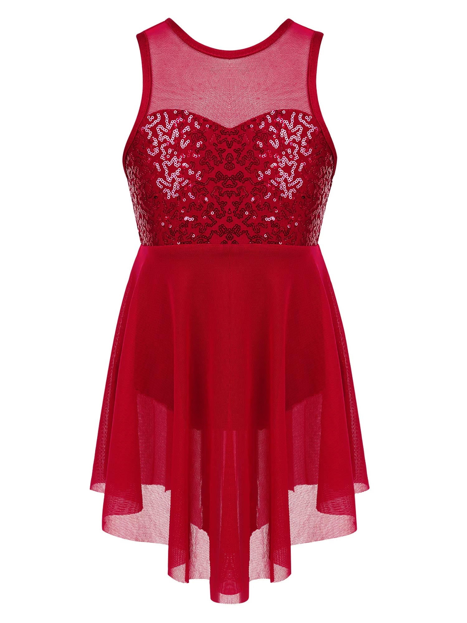 YEAHDOR Girls Irregular Hem Modern Lyrical Dance Dress Glittery Sequins Cutout Back Leotard ...