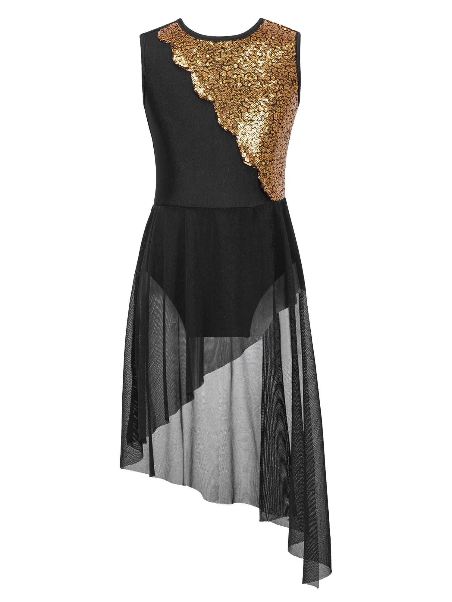 YEAHDOR Girls Irregular Hem Modern Lyrical Dance Dress Glittery Sequins ...
