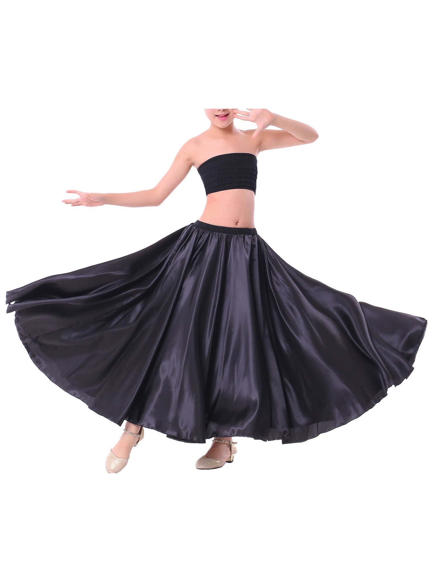 YEAHDOR Girls Long Full Circle Dance Skirt Flamenco Costume for Dance ...