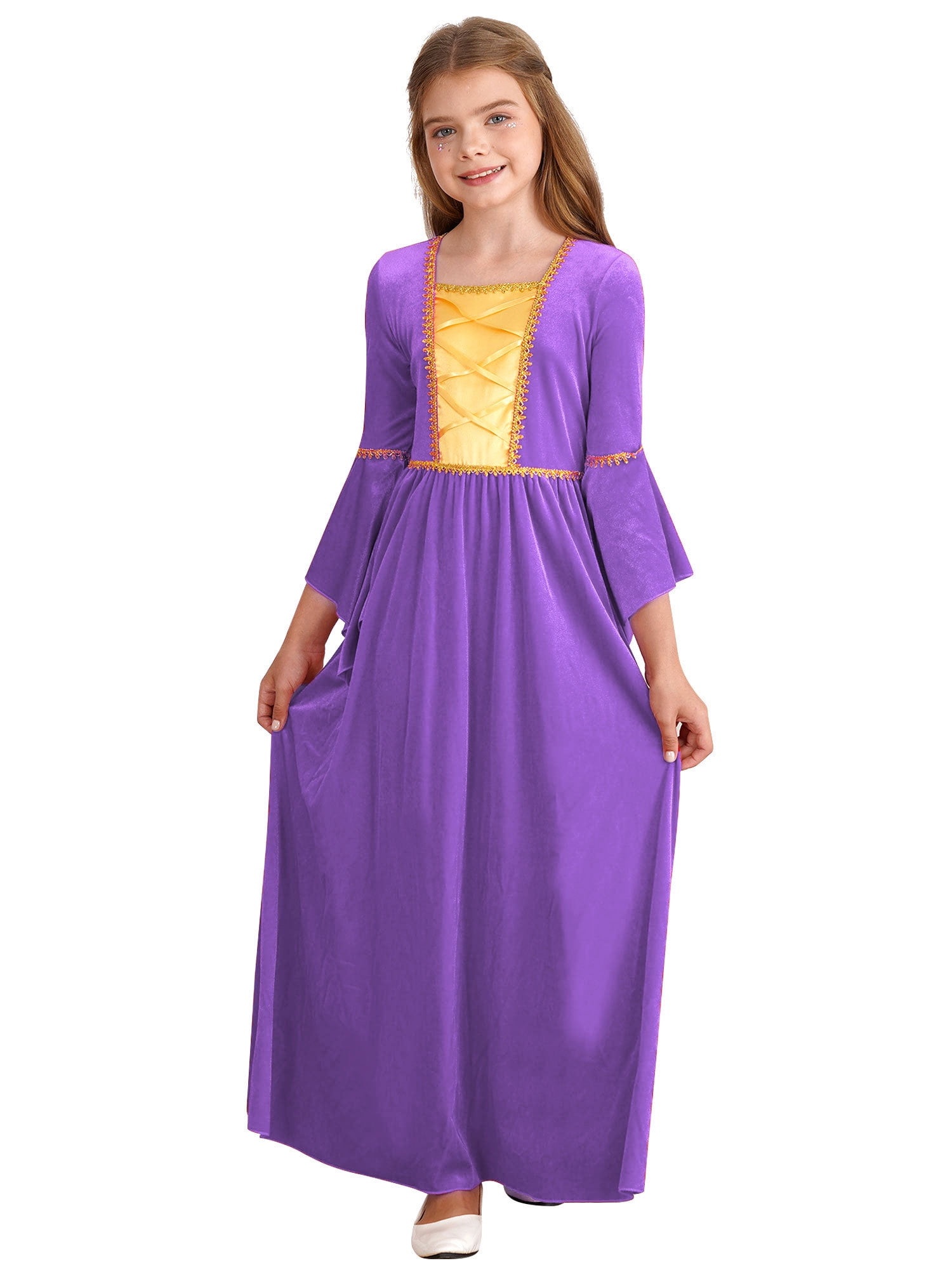 YEAHDOR Girls Renaissance Vintage Maxi Dress Velvet Long Bell Sleeve ...
