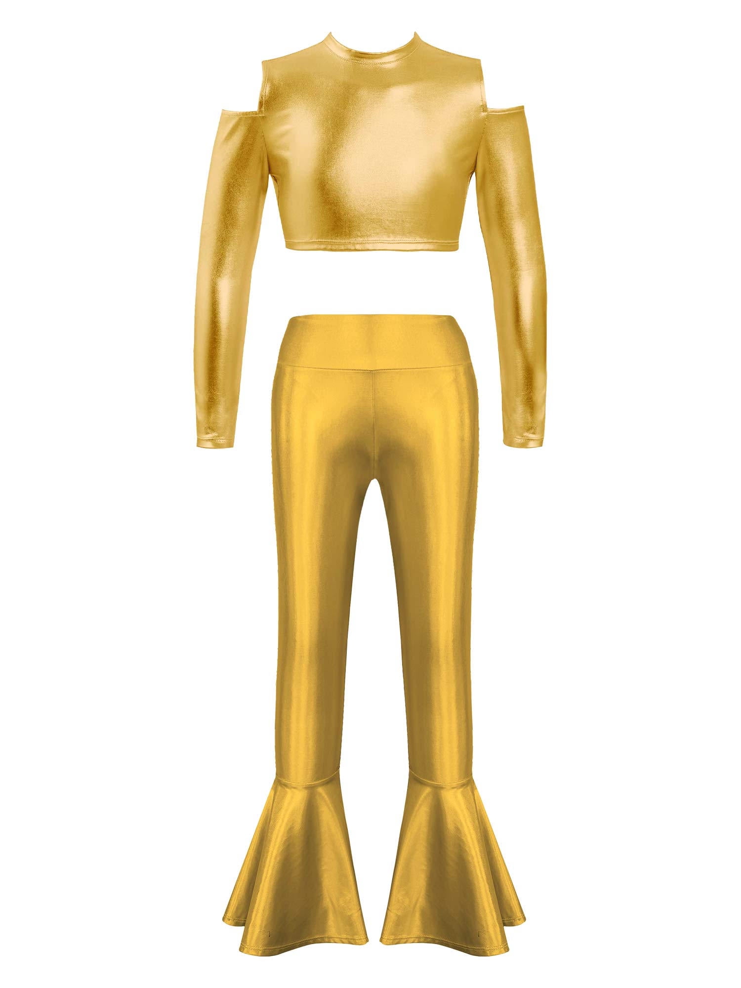YEAHDOR Girls Shiny Metallic Jazz Dance Performance Costume Off ...