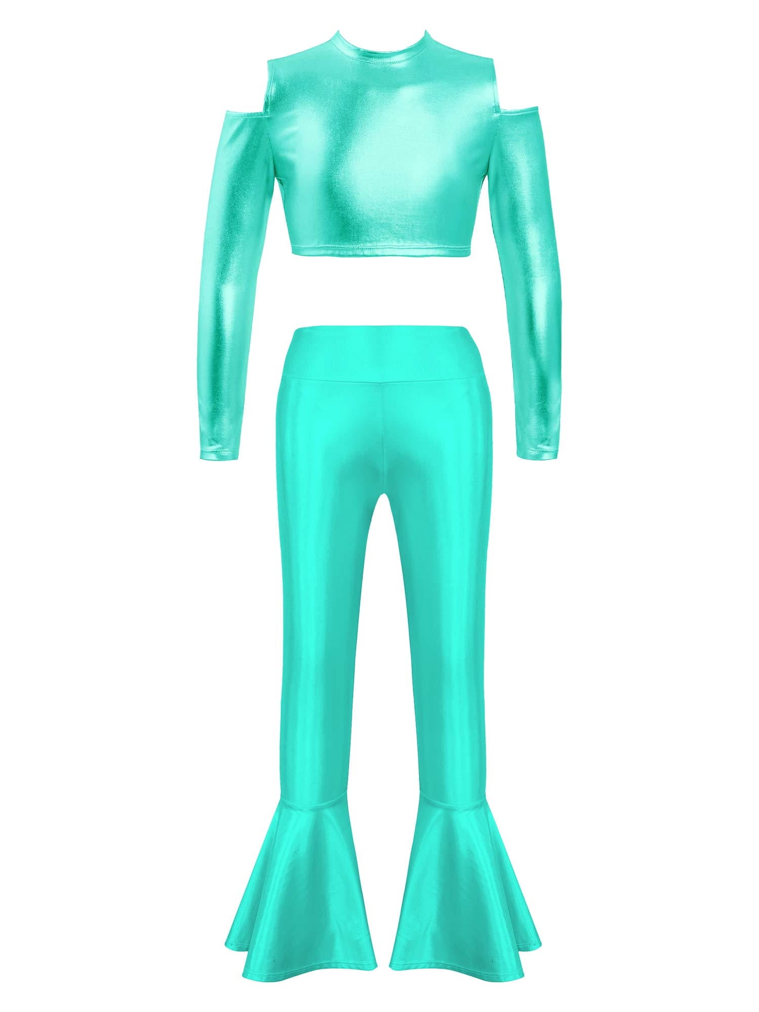 YEAHDOR Girls Shiny Metallic Jazz Dance Performance Costume Off ...