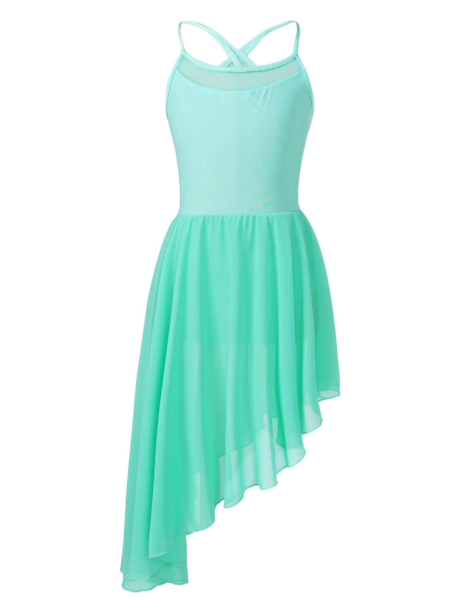 YEAHDOR Girls Spaghetti Chiffon Ballet Dance Dress Gymnastics Leotard ...