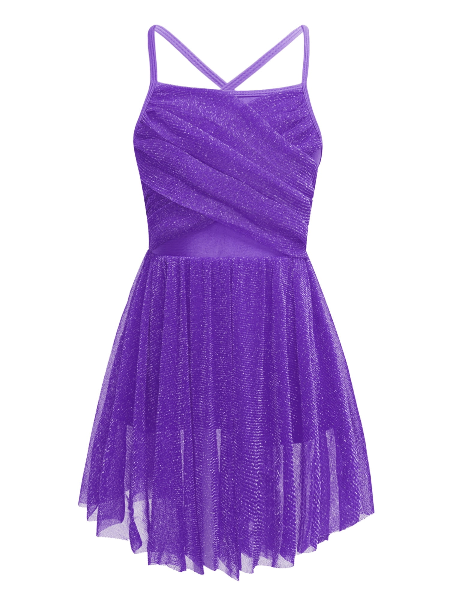 YEAHDOR Girls Spaghetti Chiffon Ballet Dance Dress Gymnastics Leotard ...