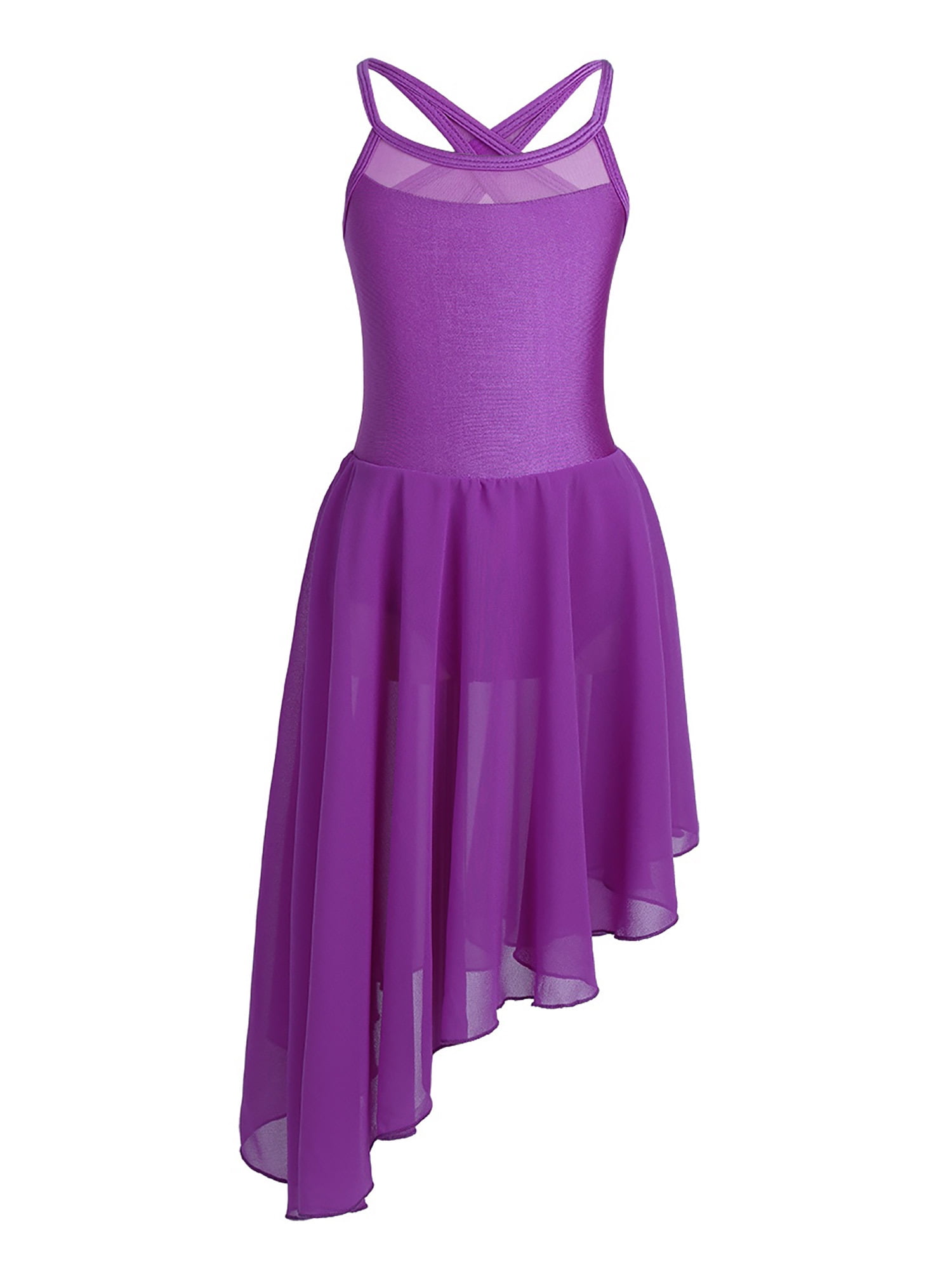 YEAHDOR Girls Spaghetti Chiffon Ballet Dance Dress Gymnastics Leotard ...