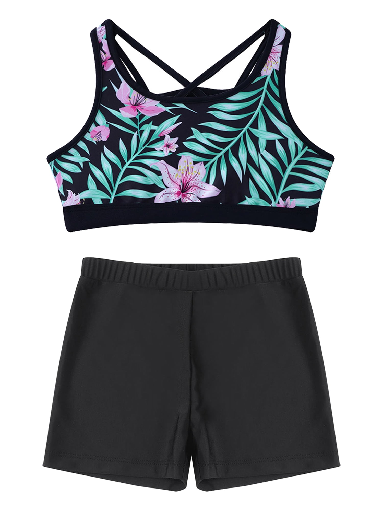 YEAHDOR Girls Tankinis Swimsuit Allover Floral Print Swim Tops with ...