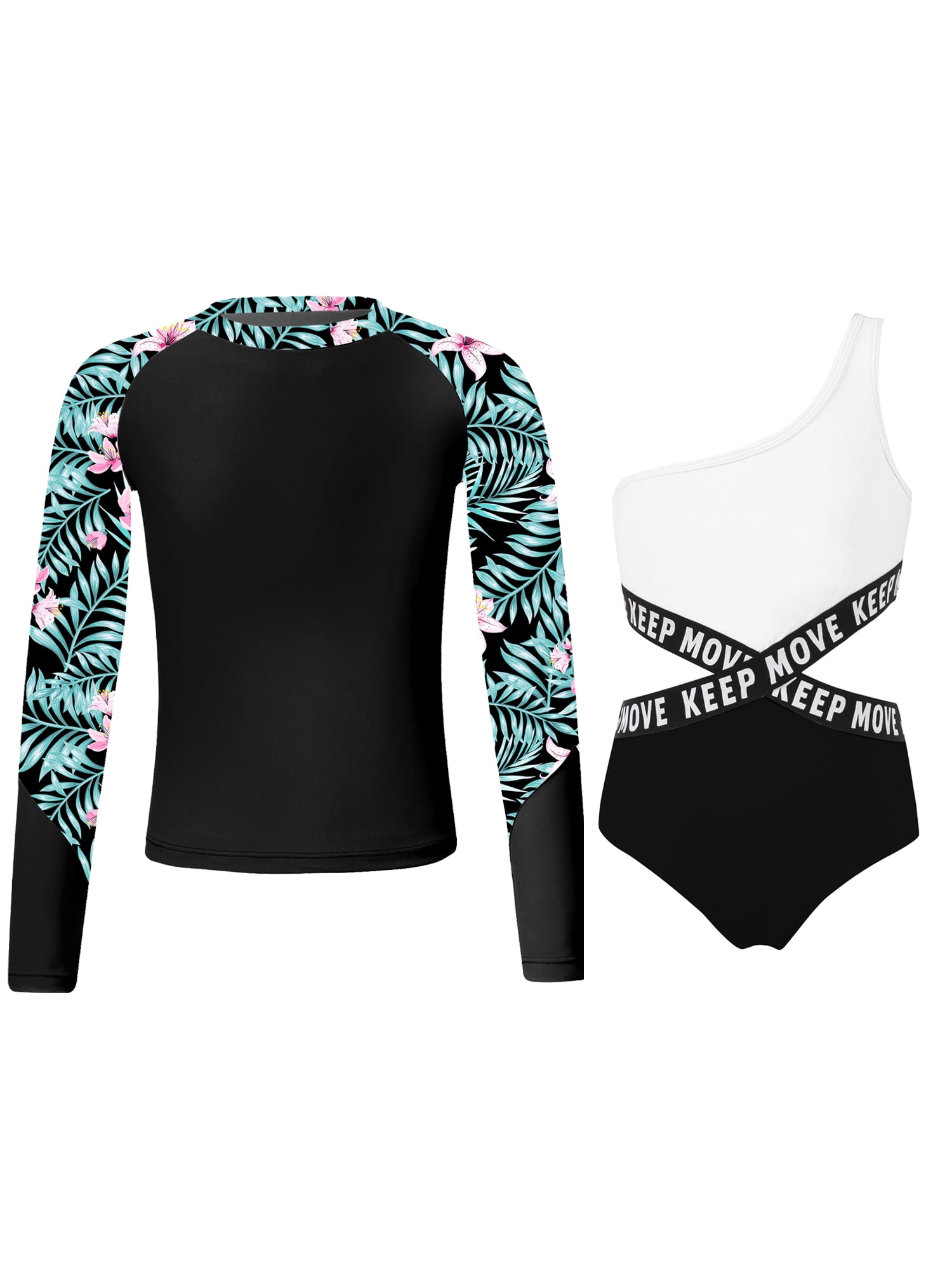 YEAHDOR Girls Two-pieces Swimsuit Swimwear Sun Protection Swim Shirt ...