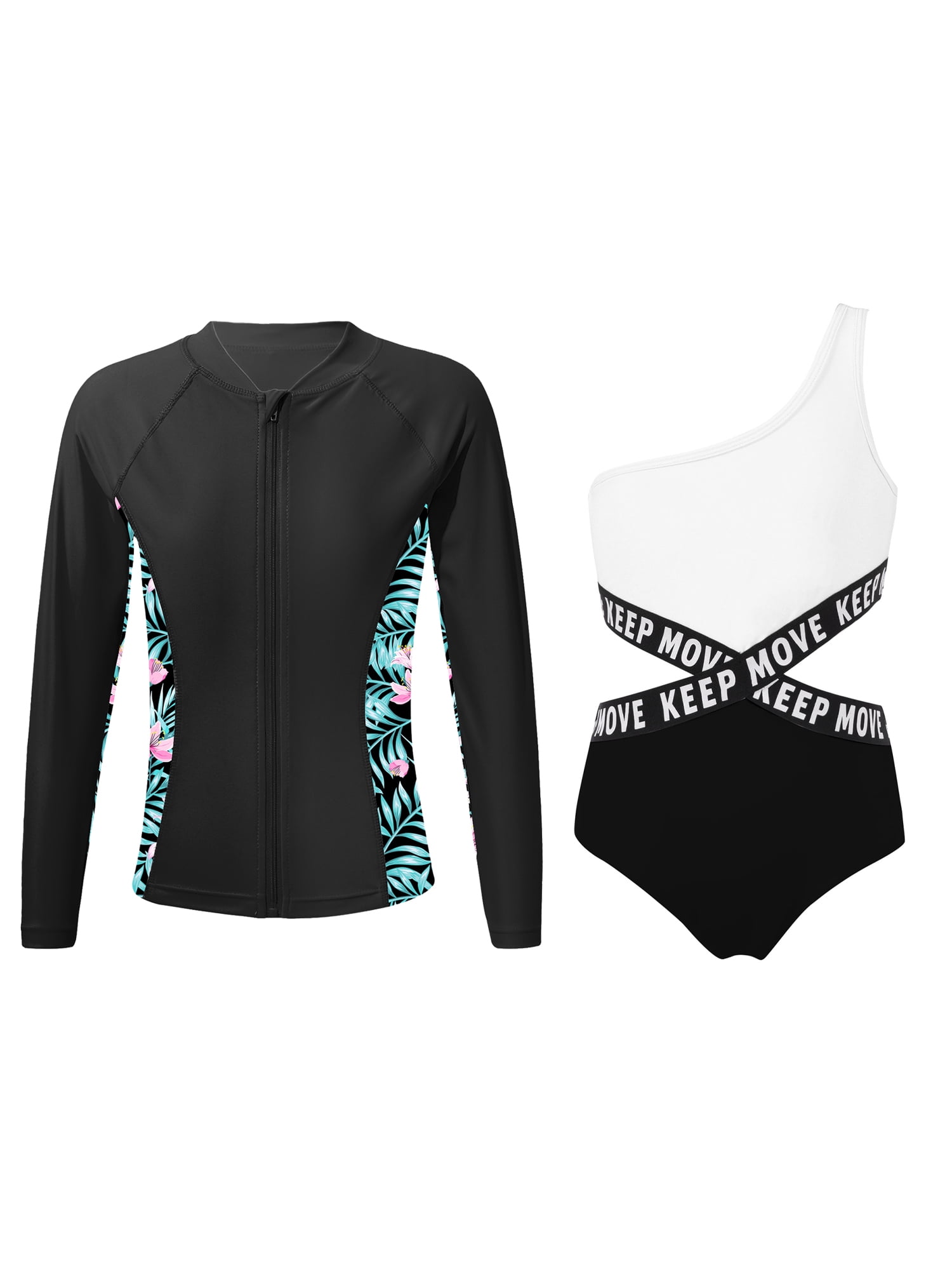 YEAHDOR Girls Two-pieces Swimsuit Swimwear Sun Protection Swim Shirt ...