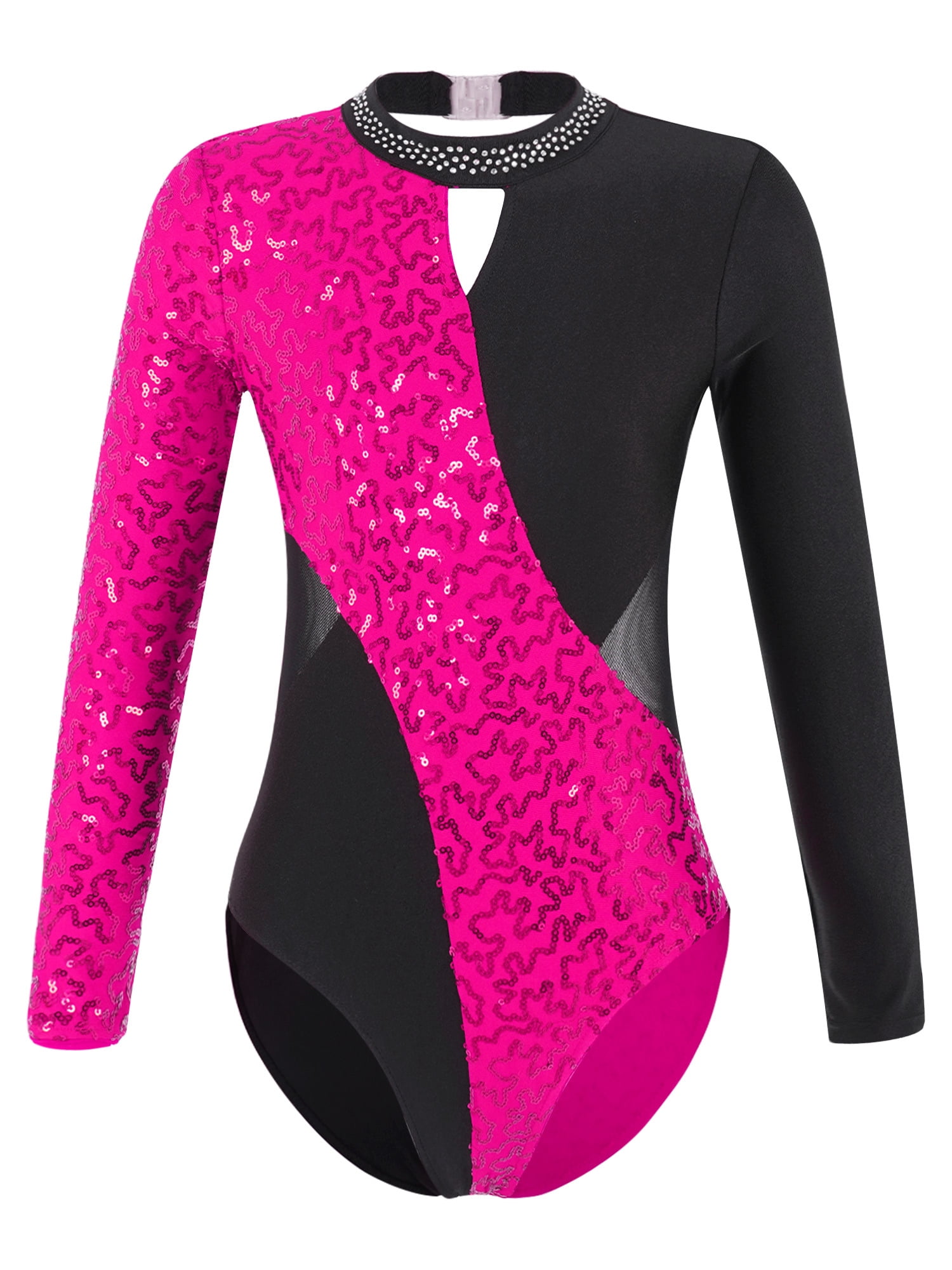 YEAHDOR Kid Girls Gymnastic Leotard Long Sleeve Sparkly Sequins Ballet ...