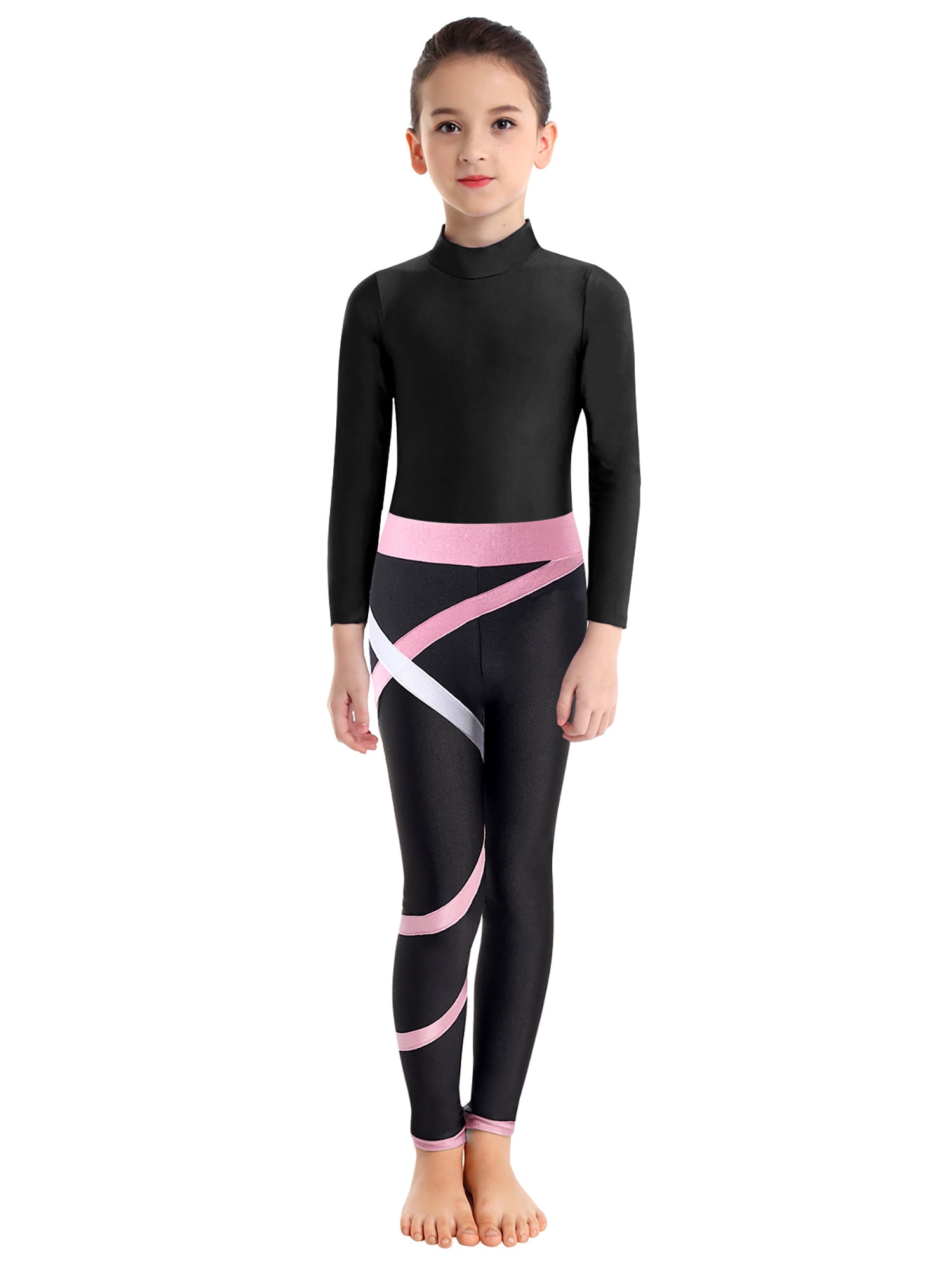 YEAHDOR Kids Girls 2Pcs Dance Training Outfit Sports Skating Suit Long ...