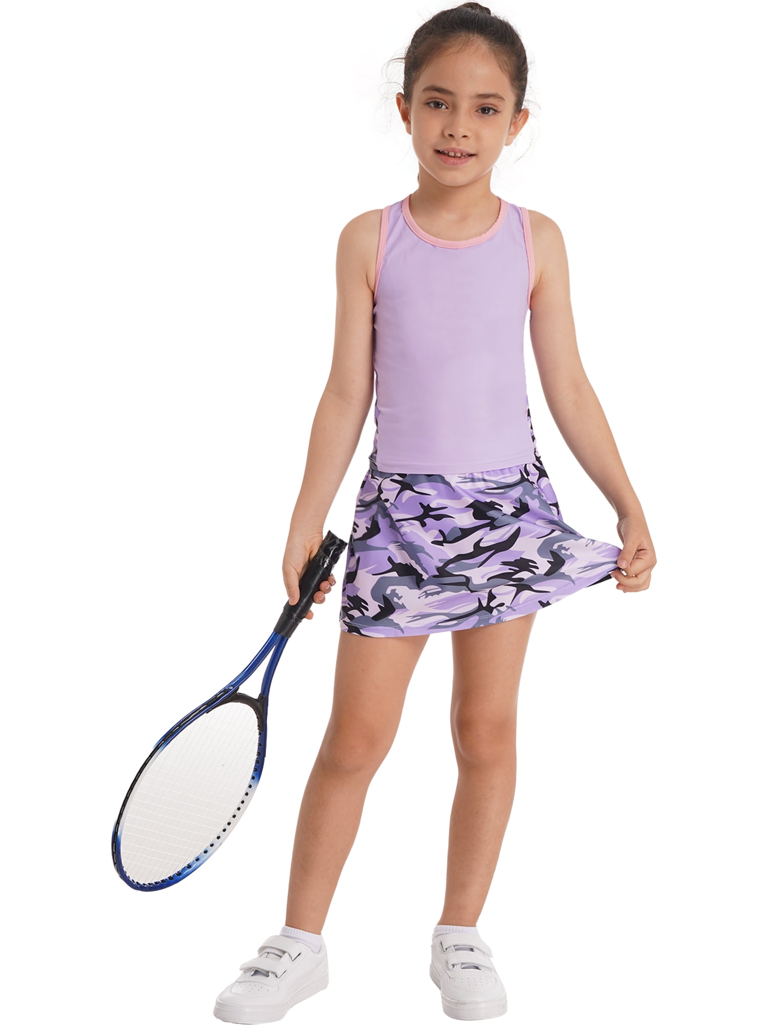YEAHDOR Kids Girls 2Pcs Tennis Sports Outfit Racerback Vest with Skirt ...