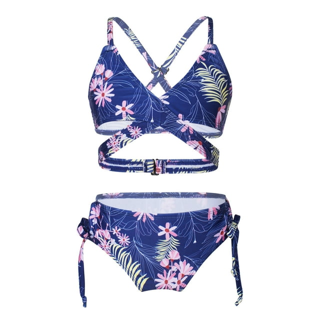 YEAHDOR Kids Girls 2pcs Floral Print Swimsuit Triangle Swimming Tops ...