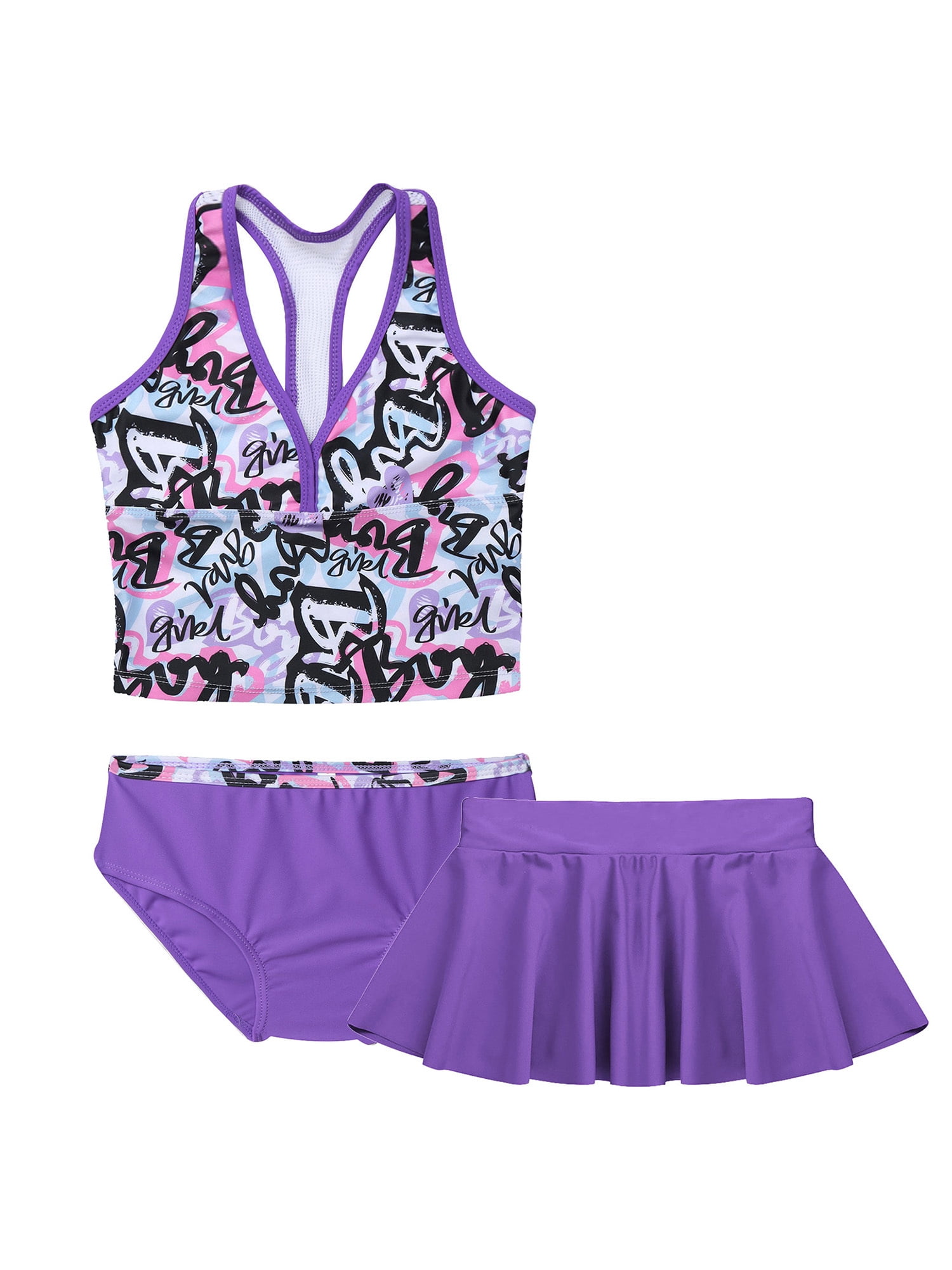 YEAHDOR Kids Girls 3-Piece Swimsuit Floral Pattern Swim Tops with ...