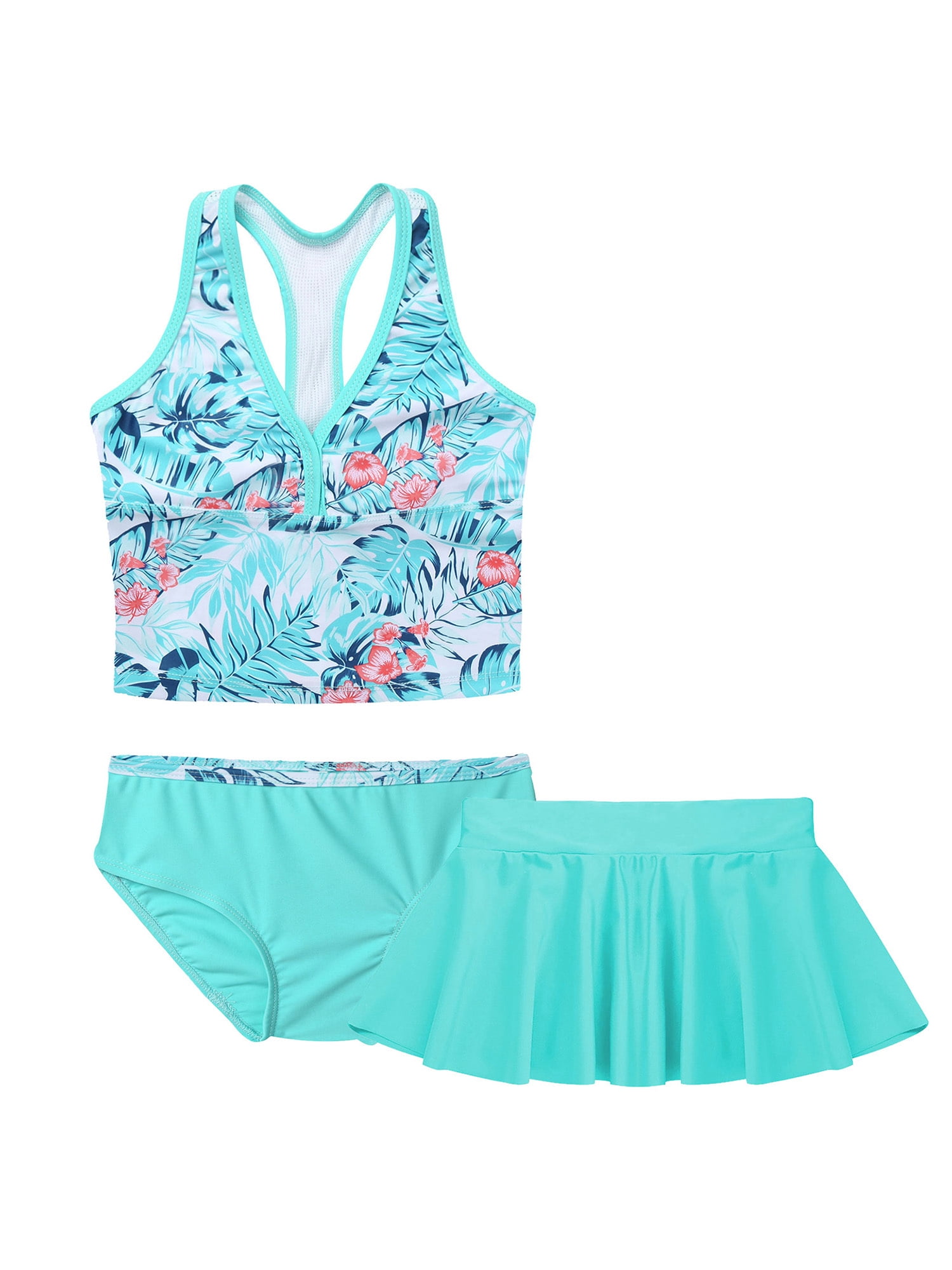 YEAHDOR Kids Girls 3-Piece Swimsuit Floral Pattern Swim Tops with ...
