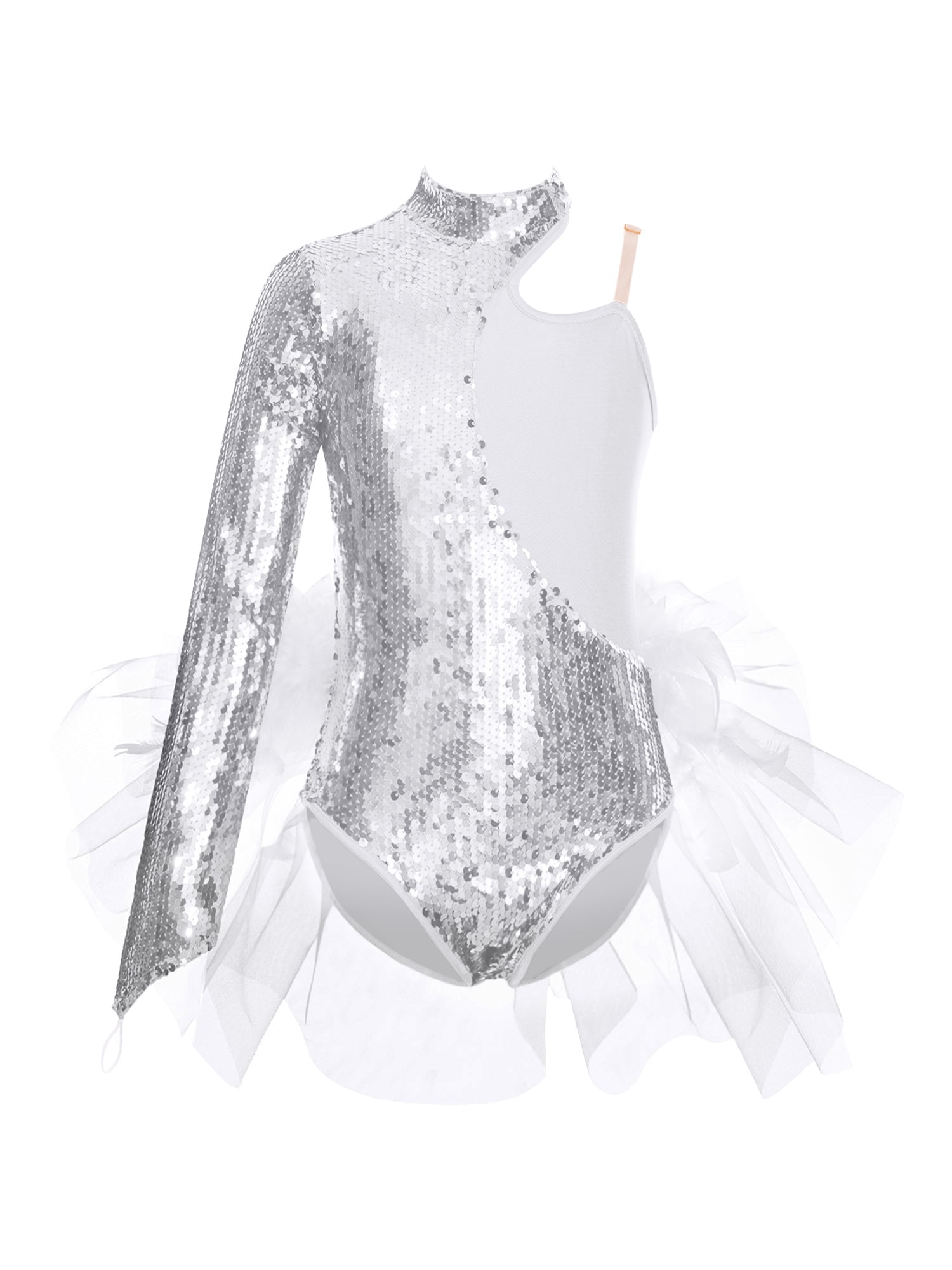 YEAHDOR Kids Girls Asymmetrical Shoulder Ballet Leotard Sparkly Sequins ...