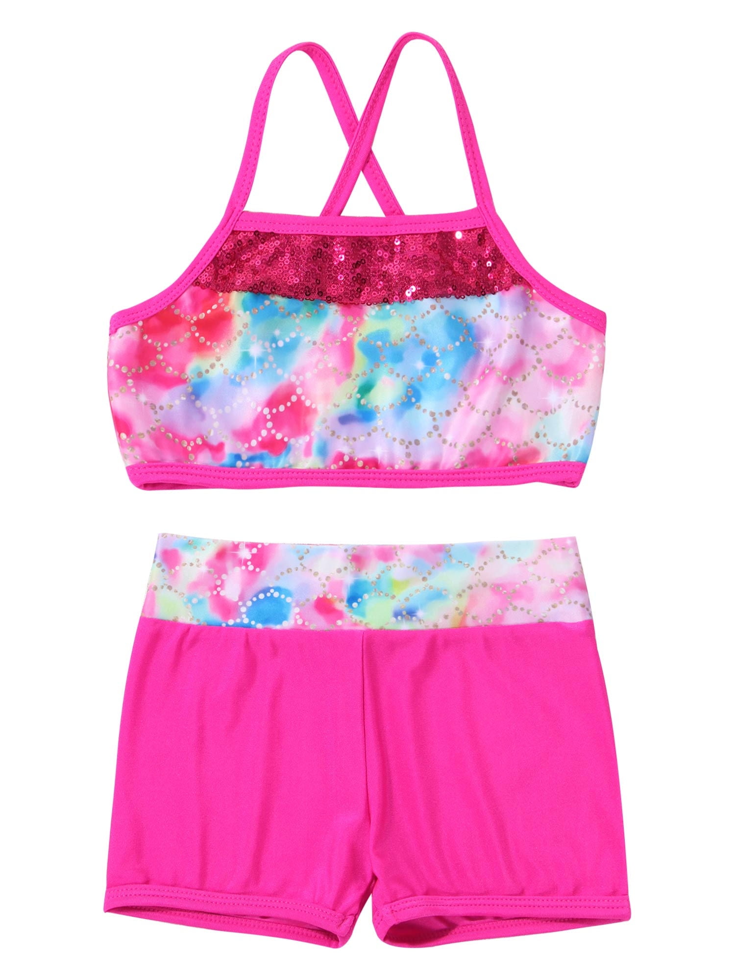 YEAHDOR Kids Girls Ballet Dance Costume Sequins Fish Scales Printed ...