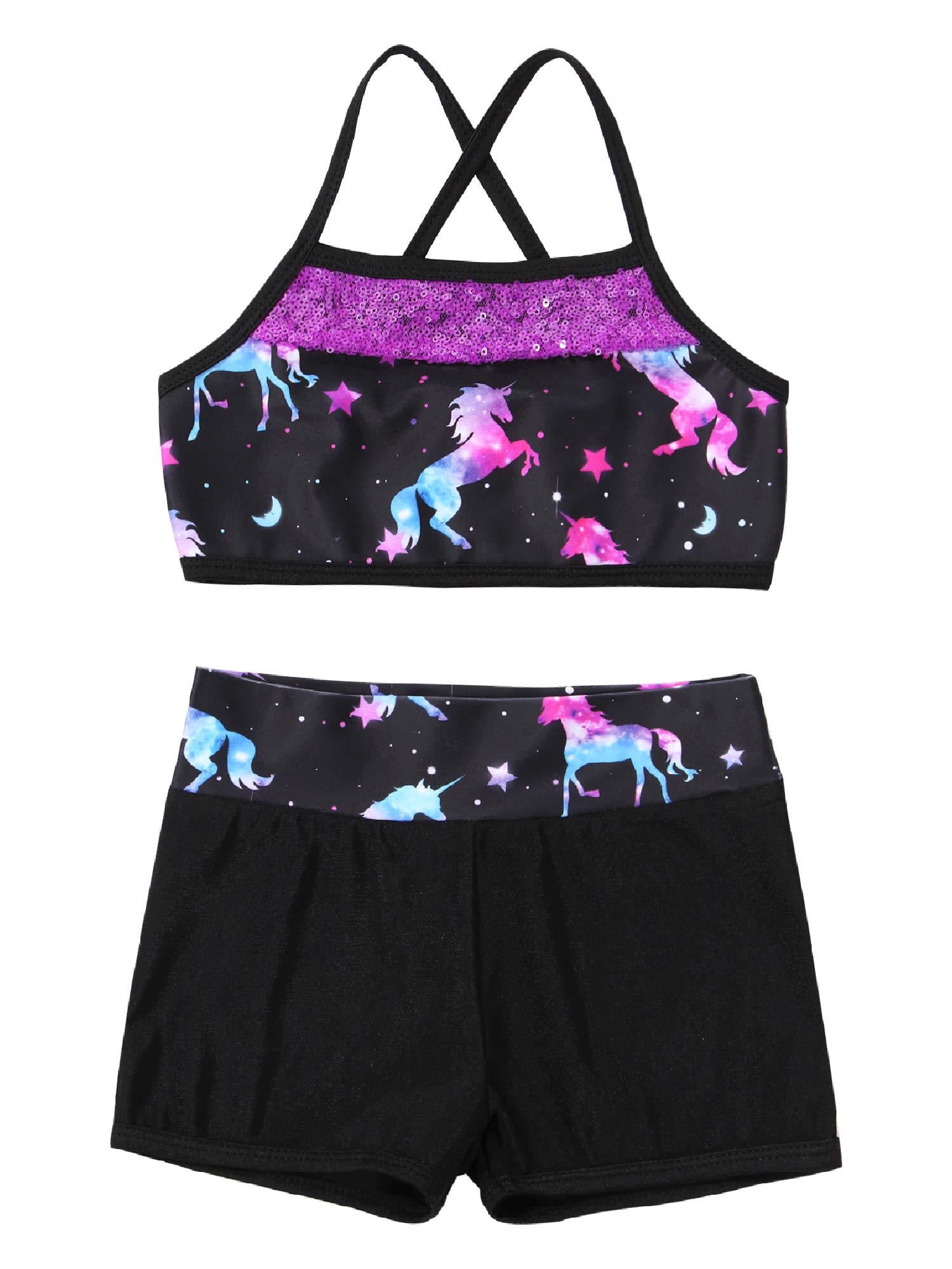 YEAHDOR Kids Girls Ballet Dance Costume Sequins Fish Scales Printed ...
