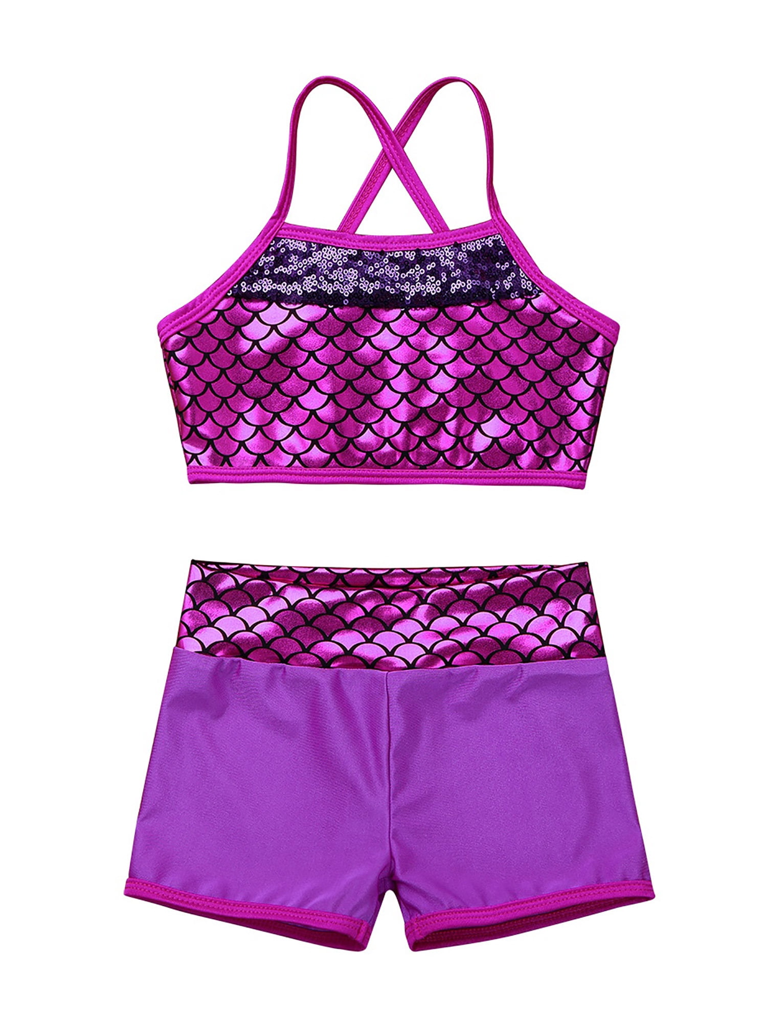 YEAHDOR Kids Girls Ballet Dance Costume Sequins Fish Scales Printed ...