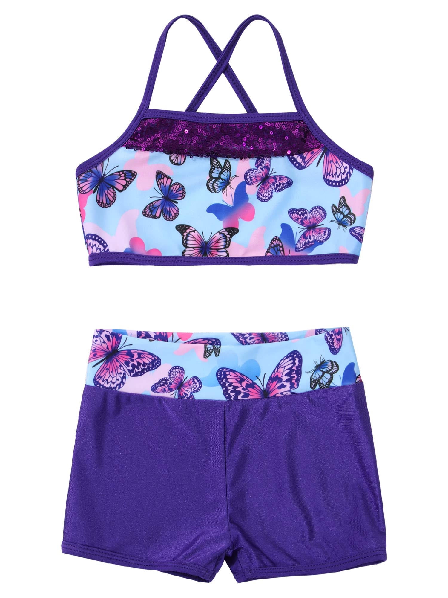 YEAHDOR Kids Girls Ballet Dance Costume Sequins Fish Scales Printed ...