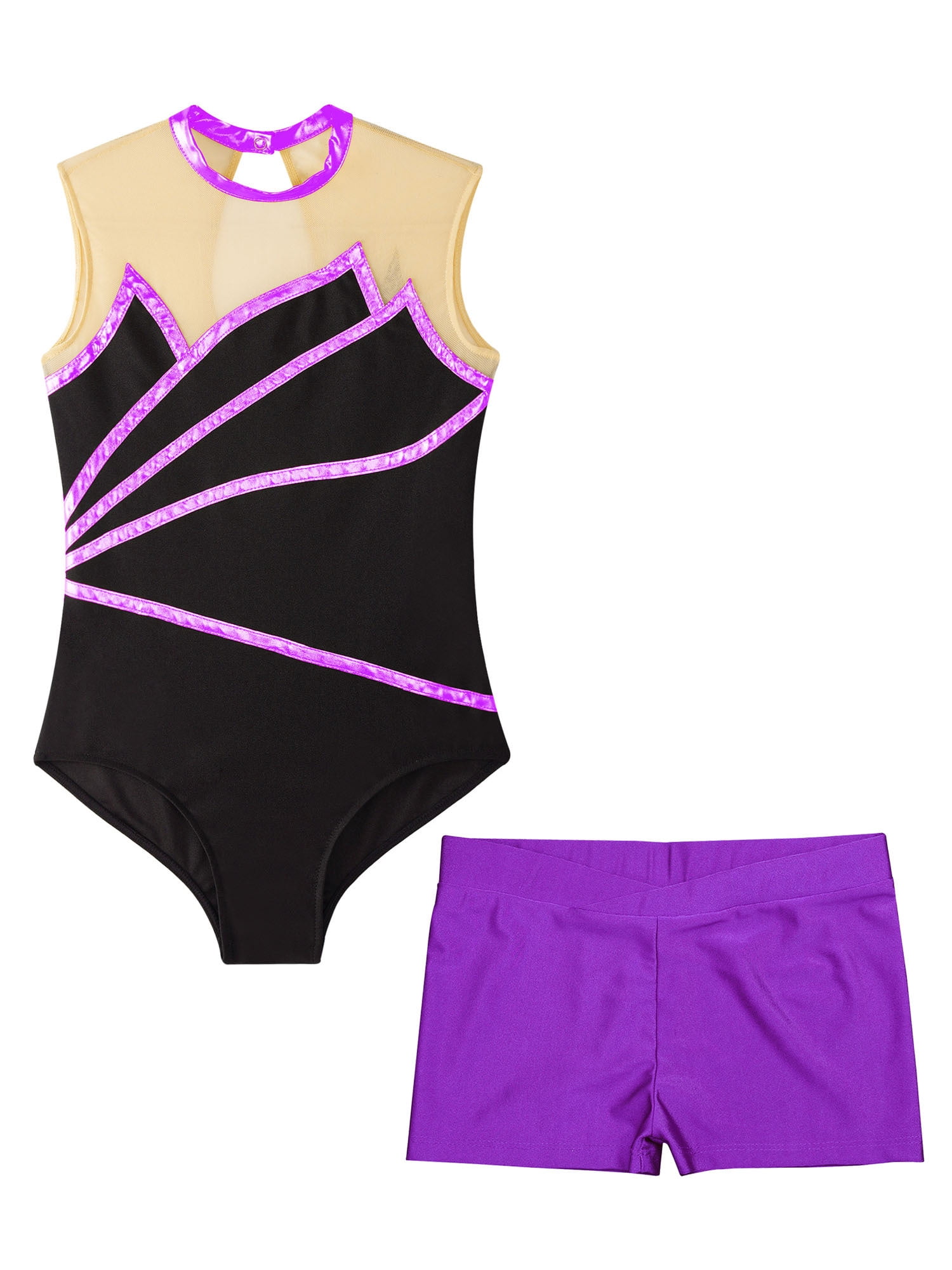 YEAHDOR Kids Girls Ballet Dance Unitard with Shorts Outfit Yoga Ice ...