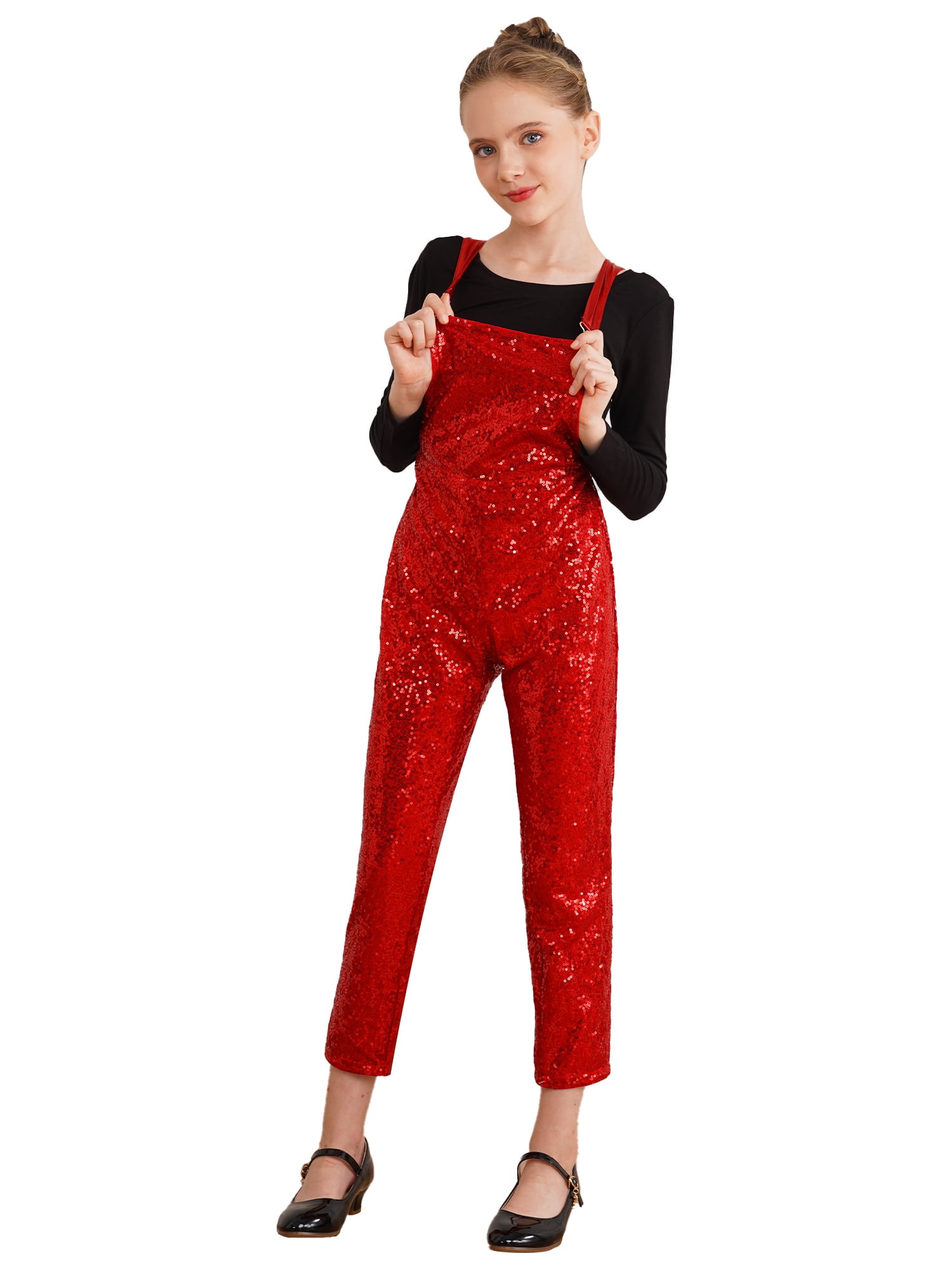 YEAHDOR Kids Girls Casual Metallic Overalls Wide Shoulder Straps ...