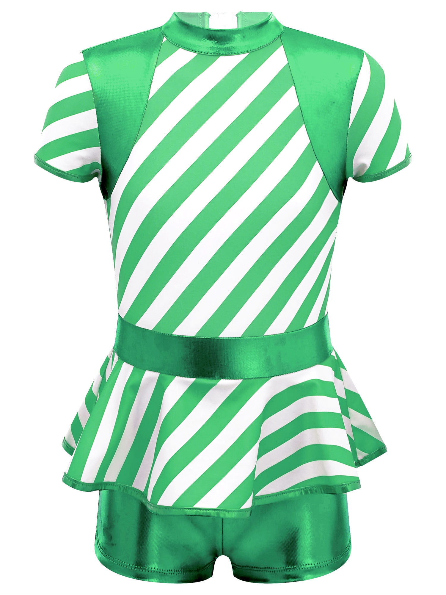 YEAHDOR Kids Girls Christmas Dance Costume Festival Metallic Stripes ...