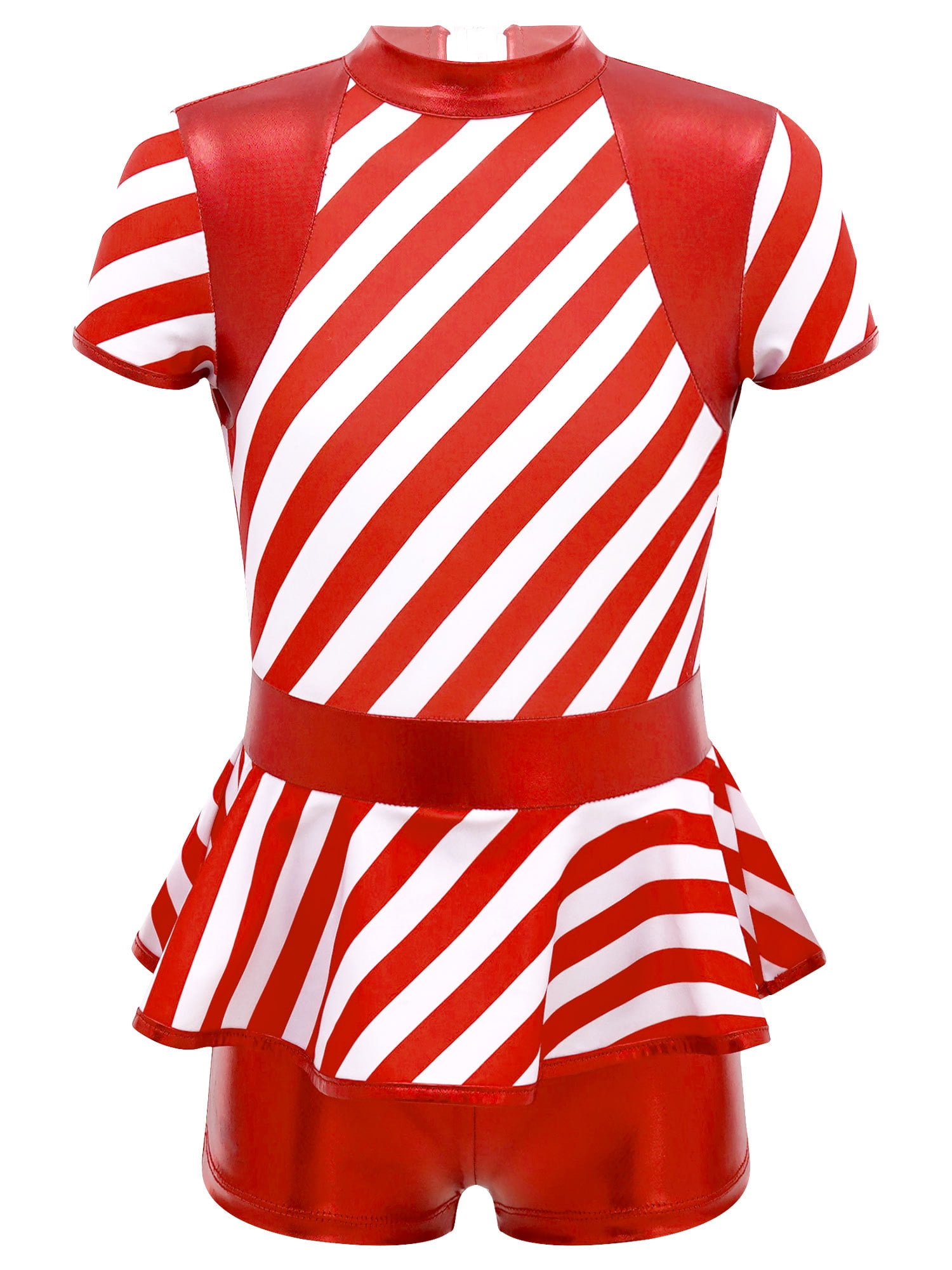 YEAHDOR Kids Girls Christmas Dance Costume Festival Metallic Stripes ...