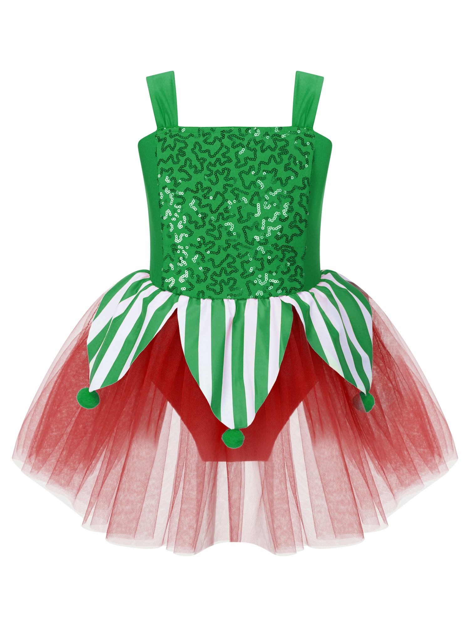 YEAHDOR Kids Girls Christmas Elf Leotard Tutu Dress Christmas Party ...