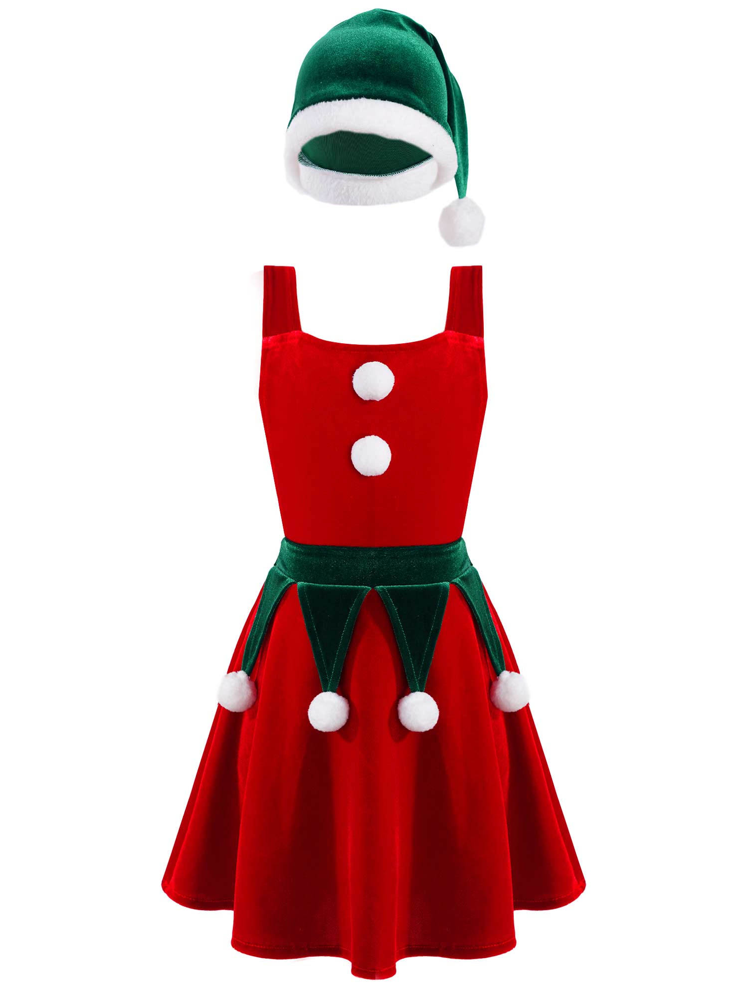 YEAHDOR Kids Girls Christmas Theme Party Outfit Santa Elf Costume Shiny ...