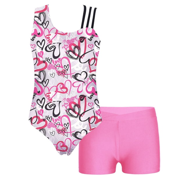 YEAHDOR Kids Girls Gymnastics 2Pcs Athletic Outfit Set Sleeveless Dance ...
