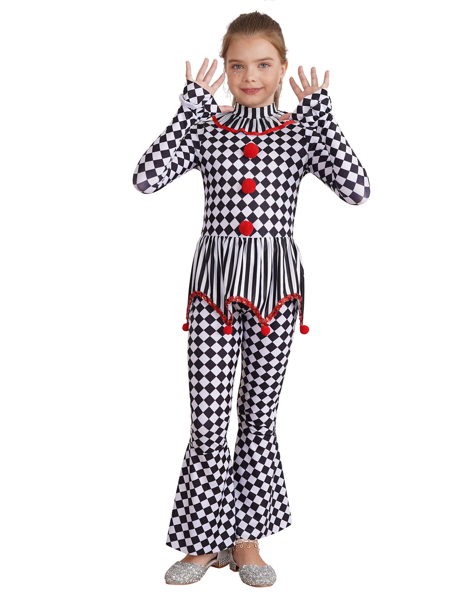 YEAHDOR Kids Girls Halloween Circus Clown Jumpsuit Carnival Theme Party ...