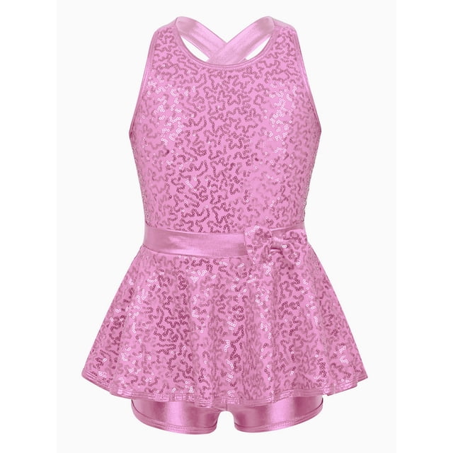 YEAHDOR Kids Girls Jazz Tap Dance Costume Sequins Bowknot Ballet ...