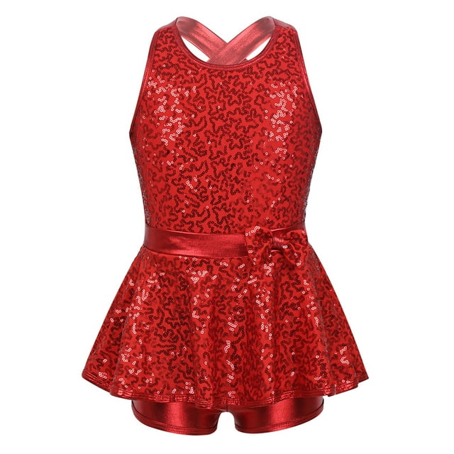 YEAHDOR Kids Girls Jazz Tap Dance Costume Sequins Bowknot Ballet ...