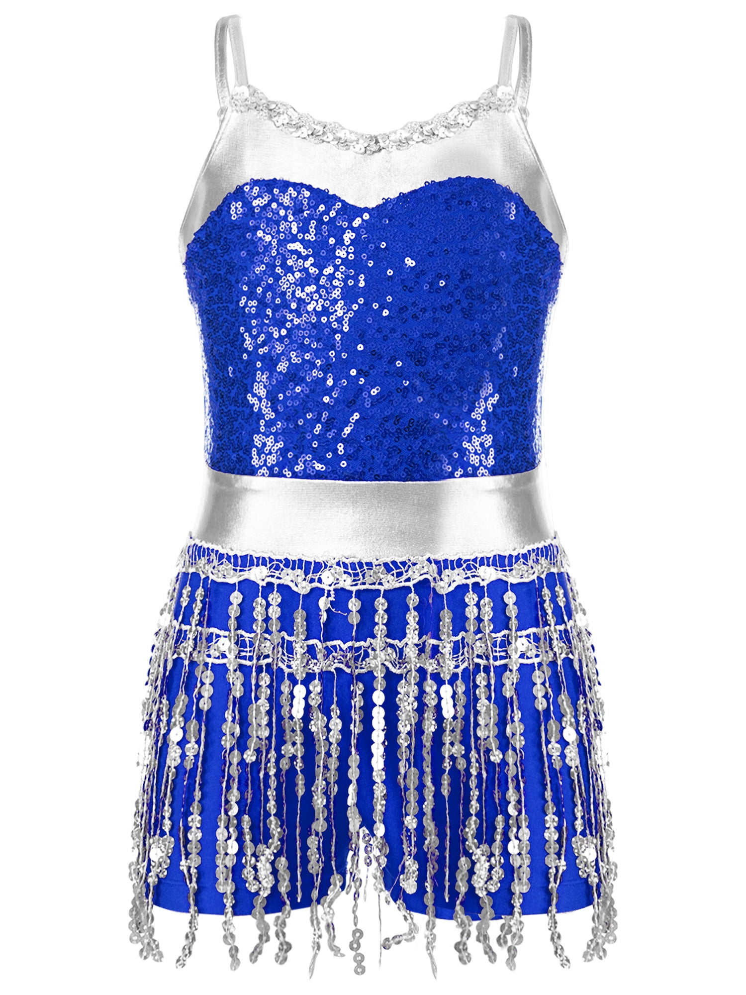 YEAHDOR Kids Girls Latin Cha-cha Dance Leotard Sparkle Sequin Fringe ...