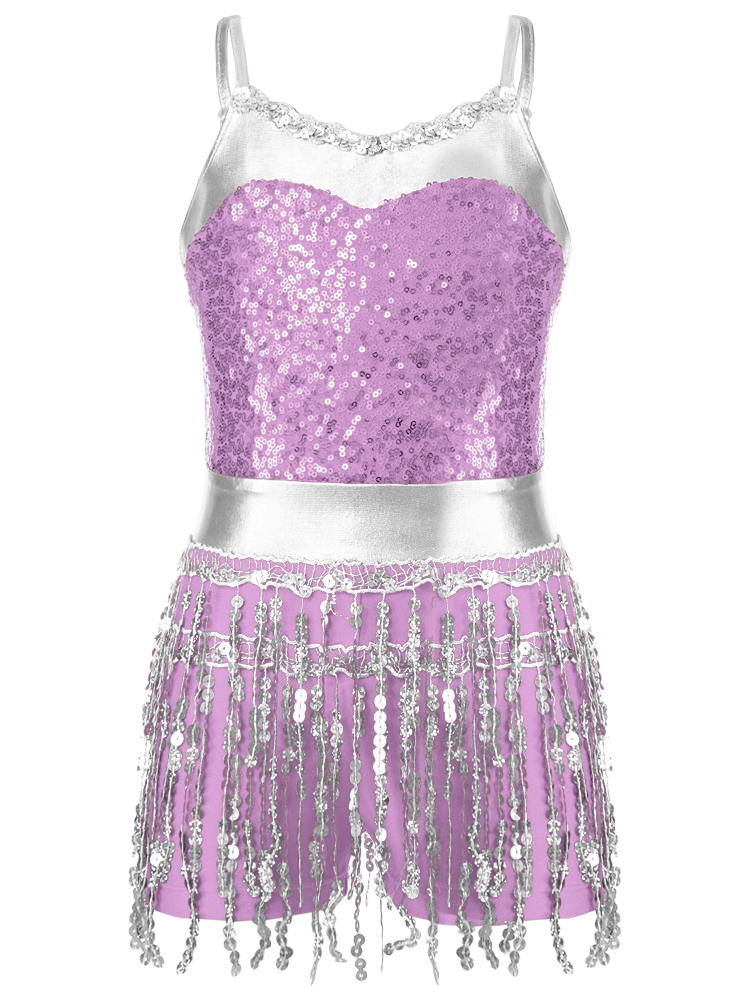 YEAHDOR Kids Girls Latin Cha-cha Dance Leotard Sparkle Sequin Fringe ...