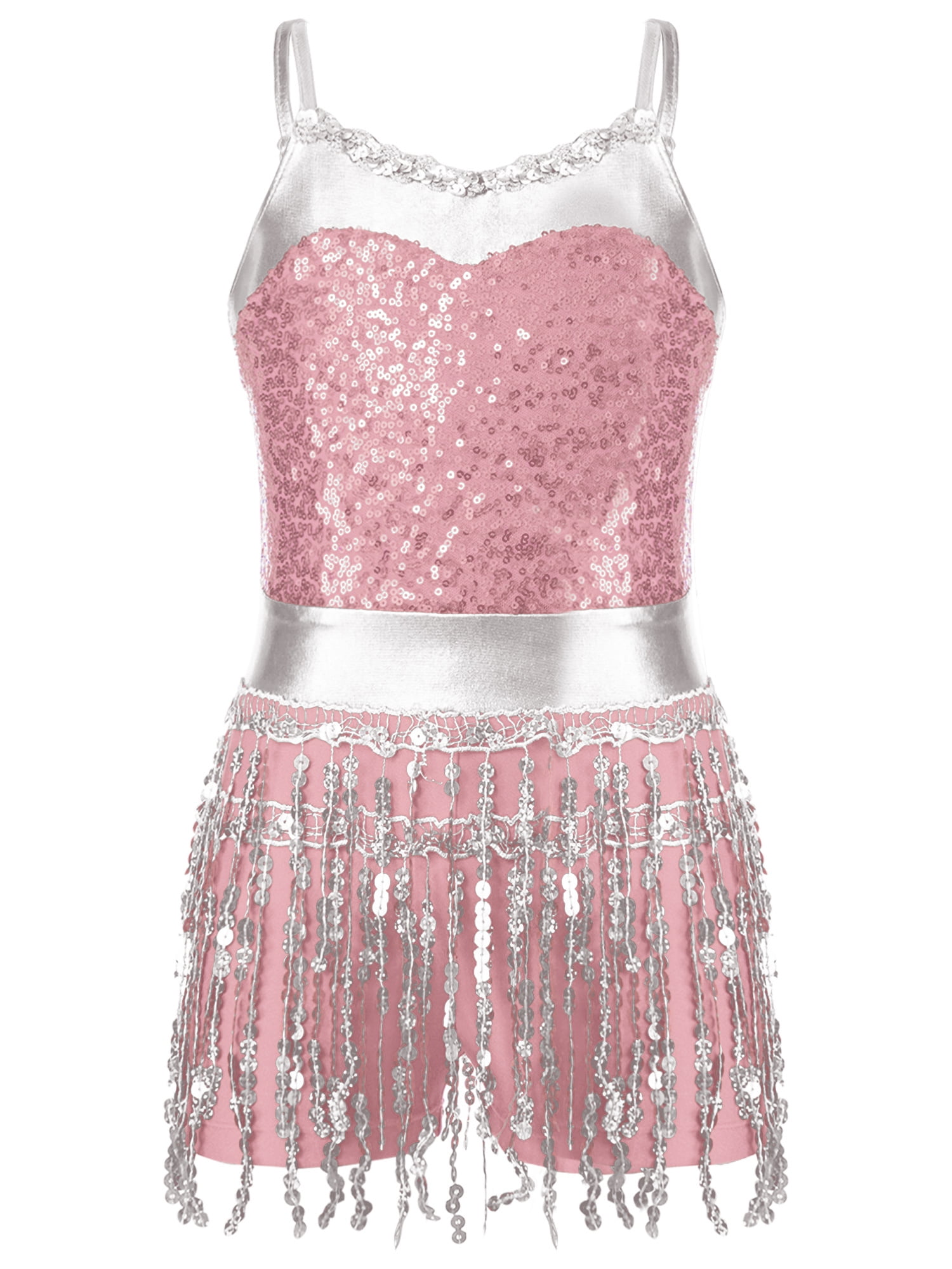 YEAHDOR Kids Girls Latin Cha-cha Dance Leotard Sparkle Sequin Fringe ...