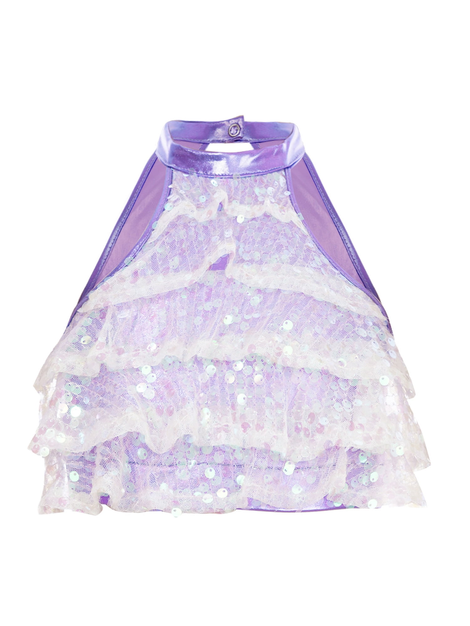YEAHDOR Kids Girls Latin Cha-cha Dance Tops Tiered Shiny Sequins ...