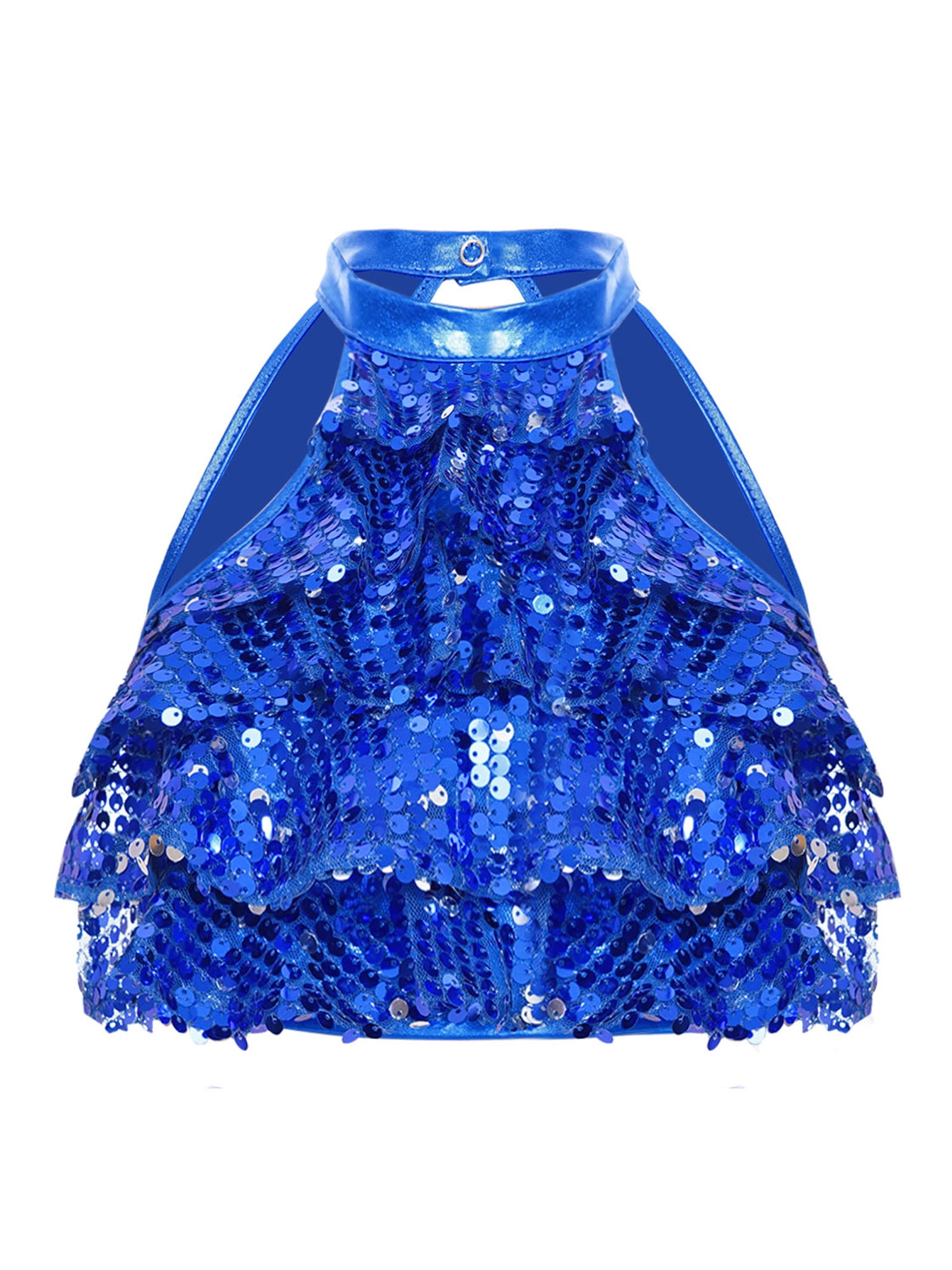 YEAHDOR Kids Girls Latin Cha-cha Dance Tops Tiered Shiny Sequins ...