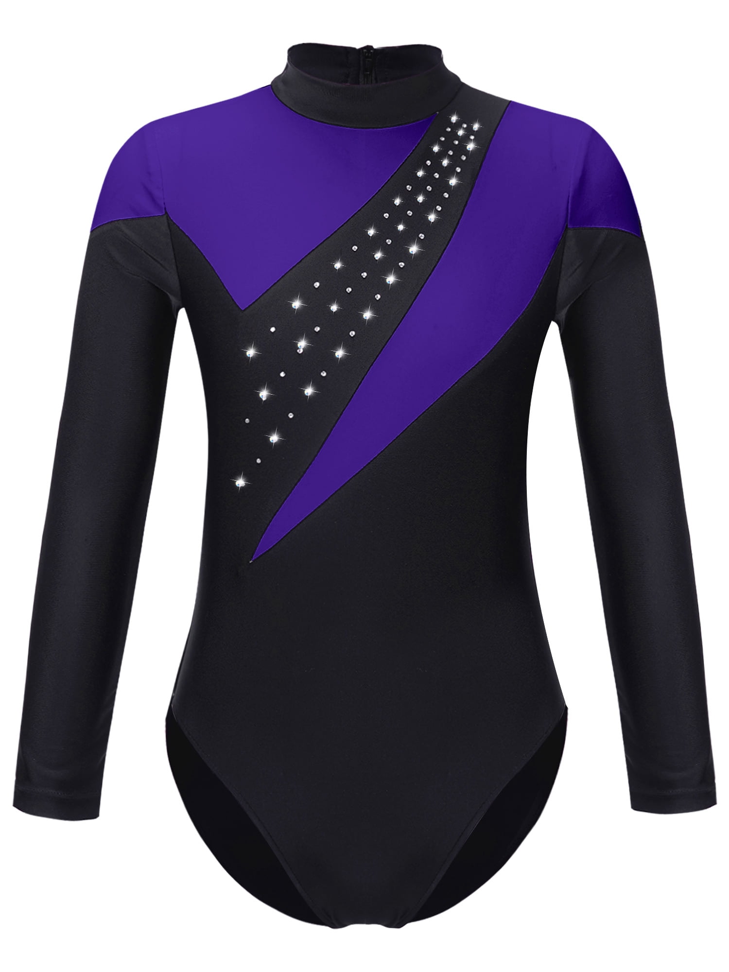 YEAHDOR Kids Girls Long Sleeve Shiny Faux Diamonds Figure Skating ...