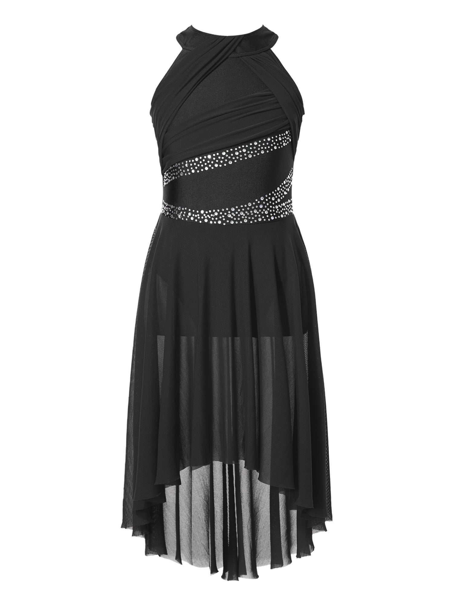 YEAHDOR Kids Girls Lyrical Contemporary Dance Dress Ruched Top Bodice ...