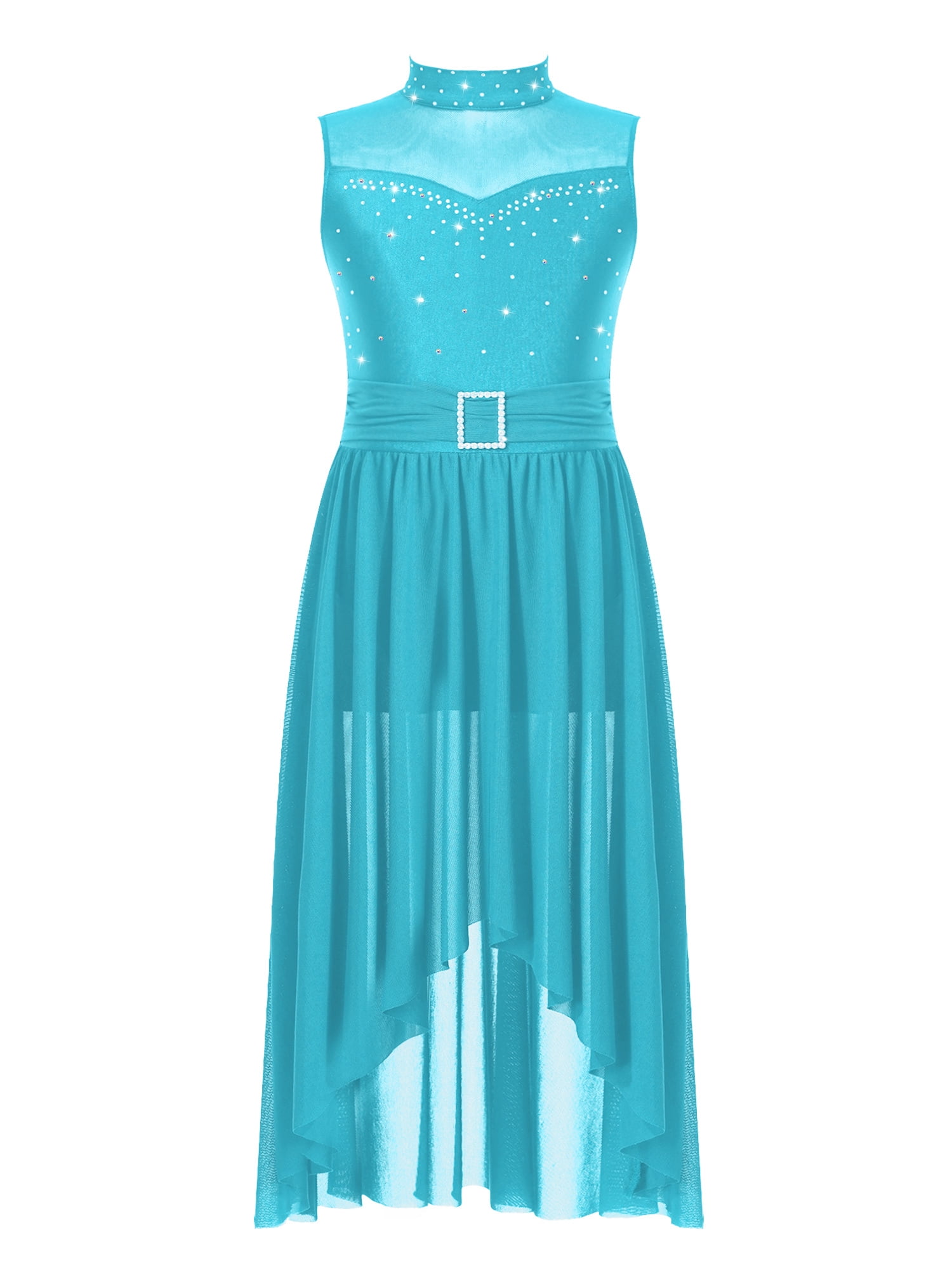 YEAHDOR Kids Girls Modern Contemporary Dance Dress Sleeveless Gymnastics Leotard Shiny ...