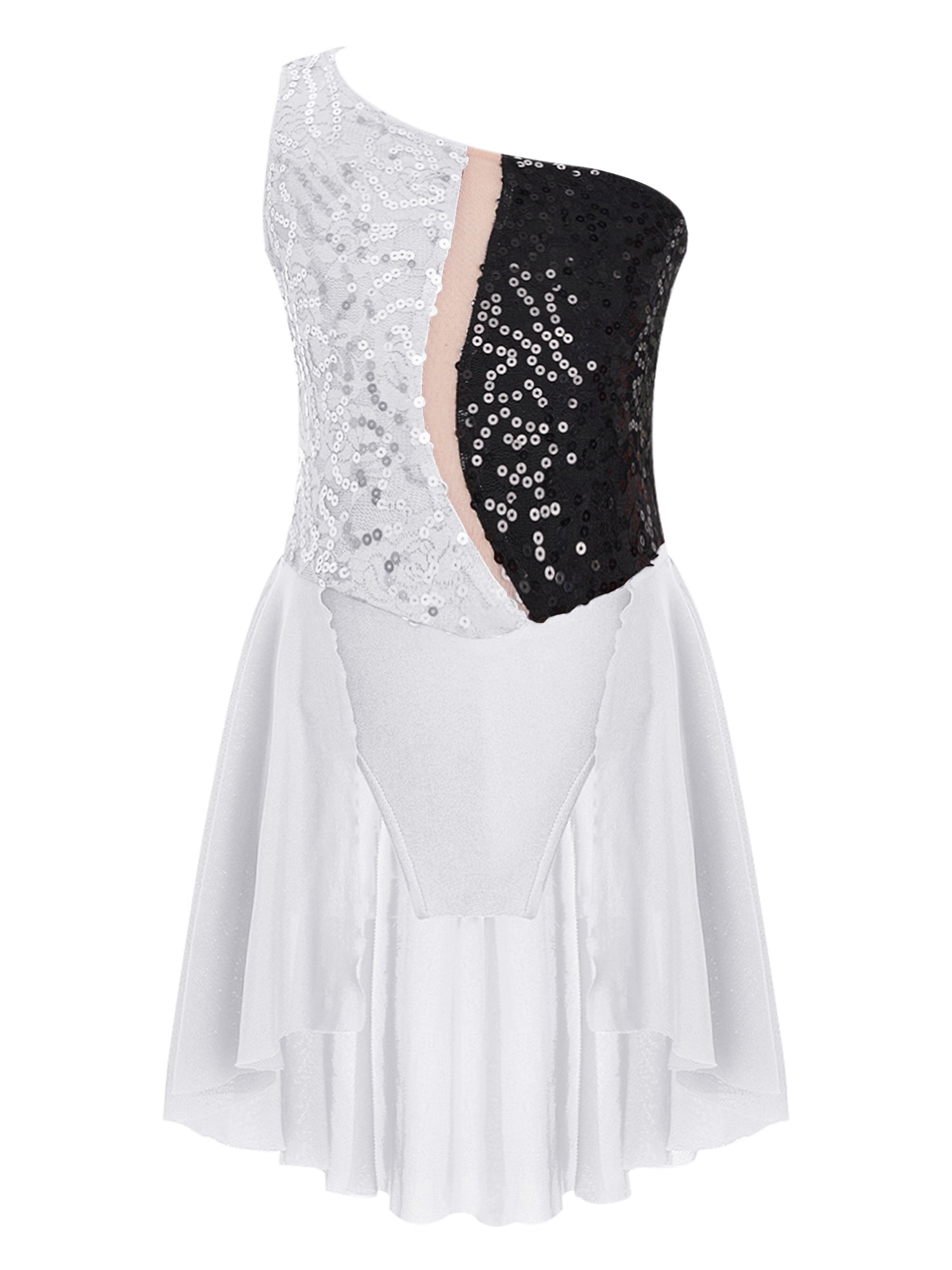 YEAHDOR Kids Girls One Shoulder Lyrical Dance Leotard Sparkle Sequins ...