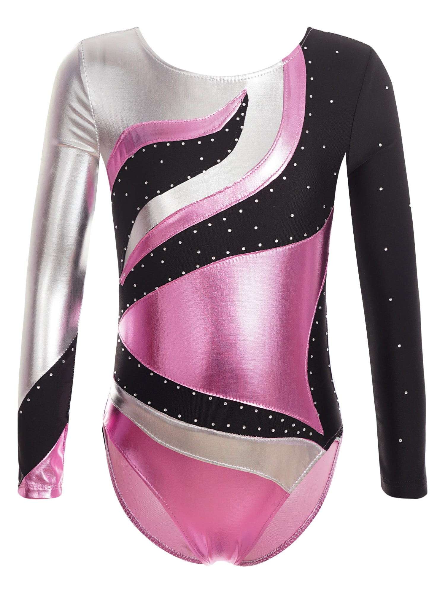 YEAHDOR Kids Girls Rhinestone Leotard Metallic Long Sleeve Gymnastics ...