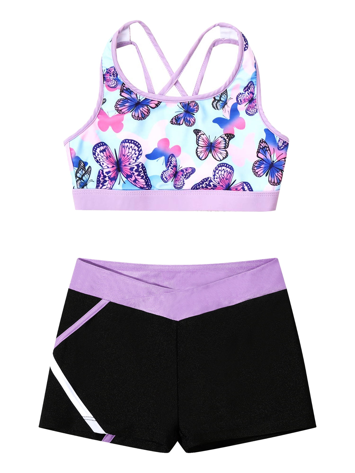YEAHDOR Kids Girls 2Pcs Tankini Swimsuit Strappy Back Printed Crop Top ...