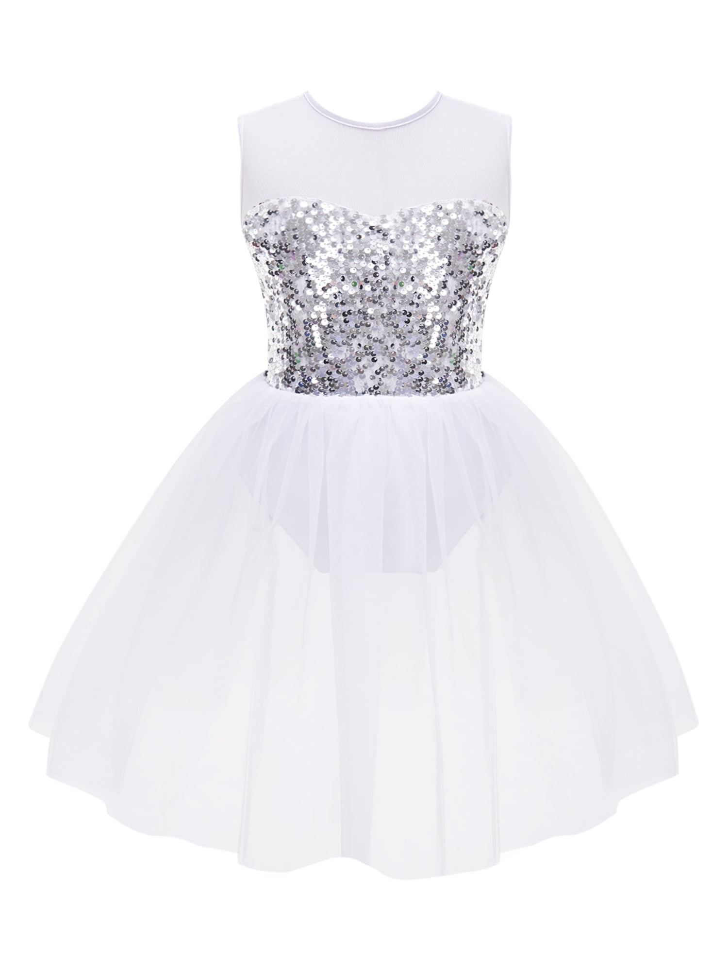YEAHDOR Kids Girls Sleeveless Shiny Sequins Ballet Dance Dress ...